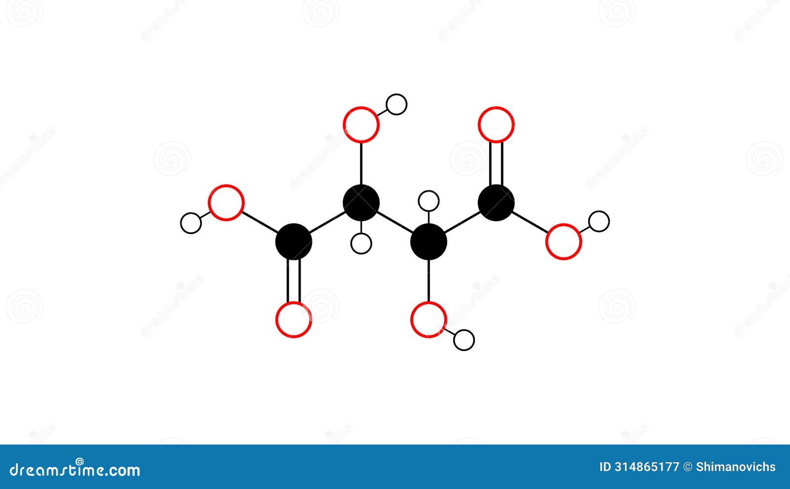 Tartaric Acid Molecule 3d, Molecular Structure, Ball And Stick Model ...