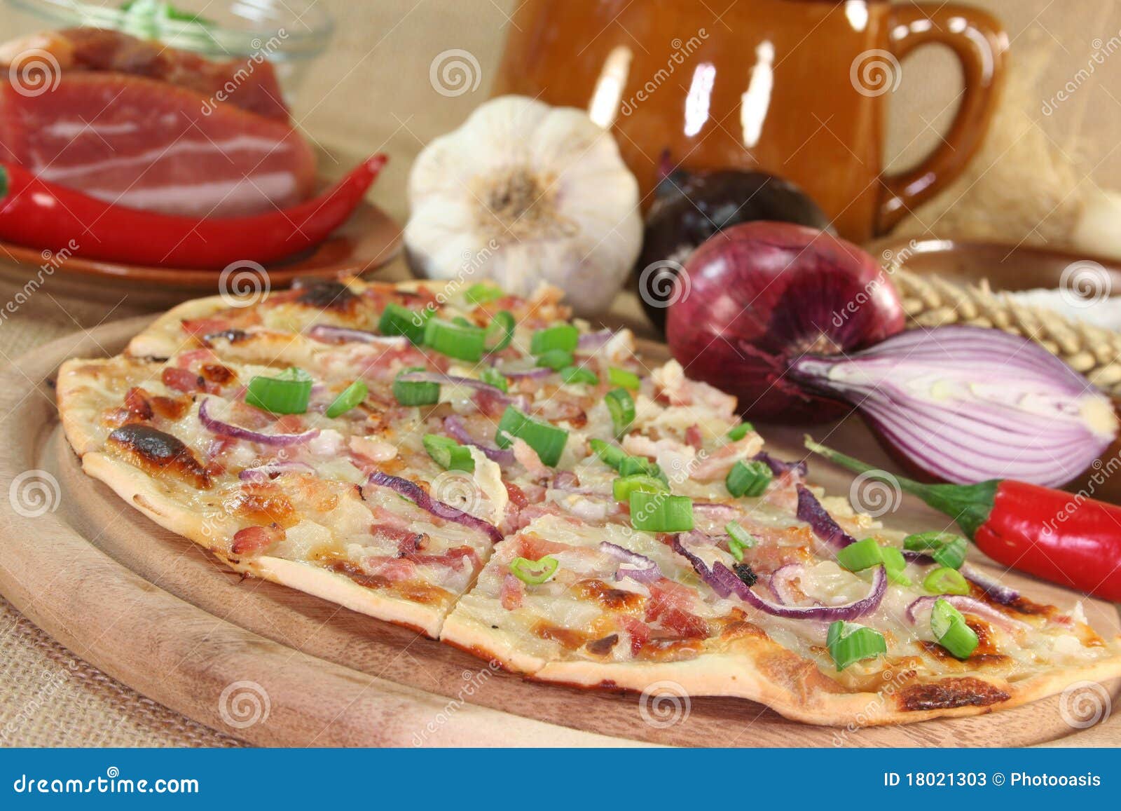 Tarte flambee stock image. Image of chives, cubes, flambee - 18021303