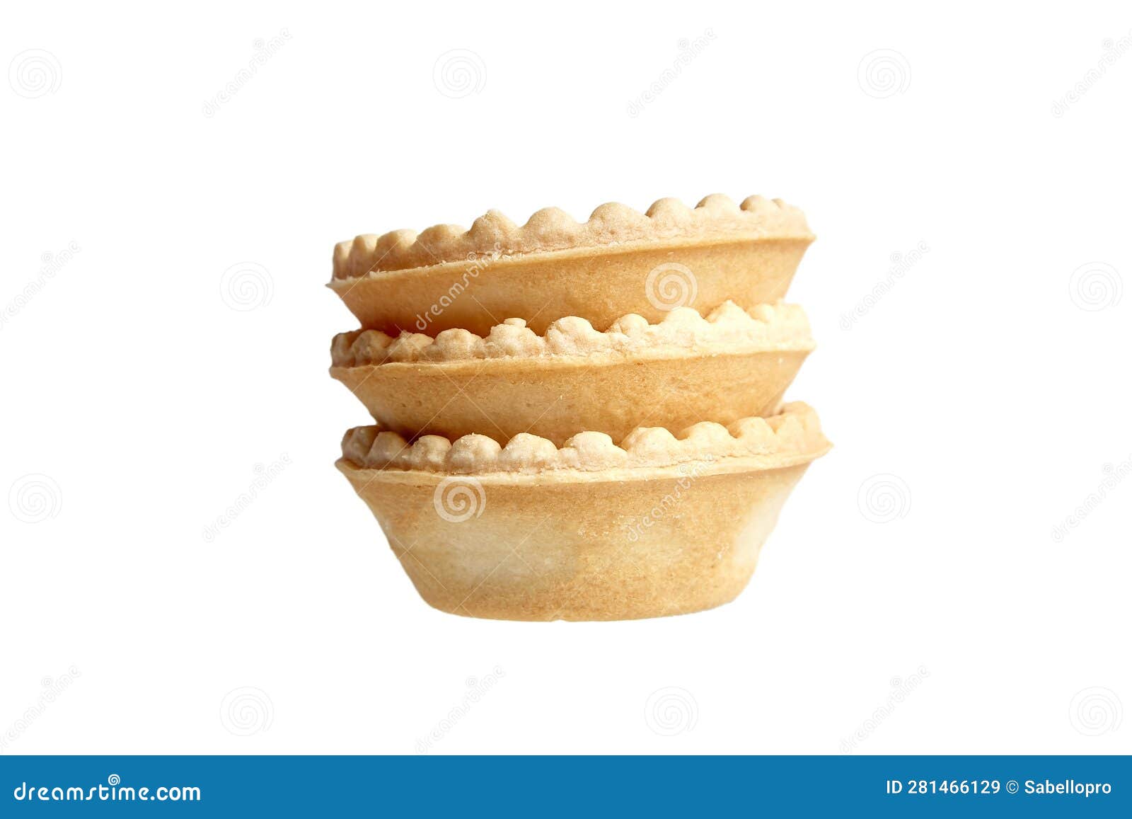 Tartlet Shells Isolated on White Background. Three Empty Mini Tart ...