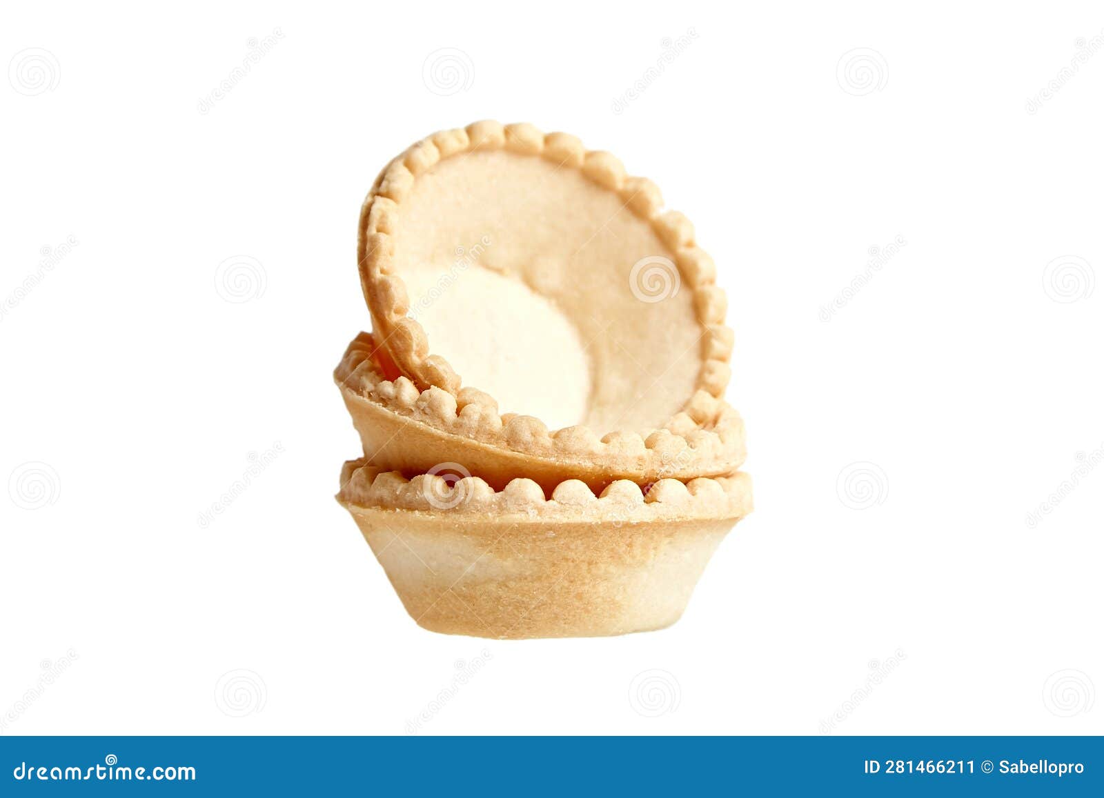 Tartlet Shells Isolated on White Background. Three Empty Mini Tart ...