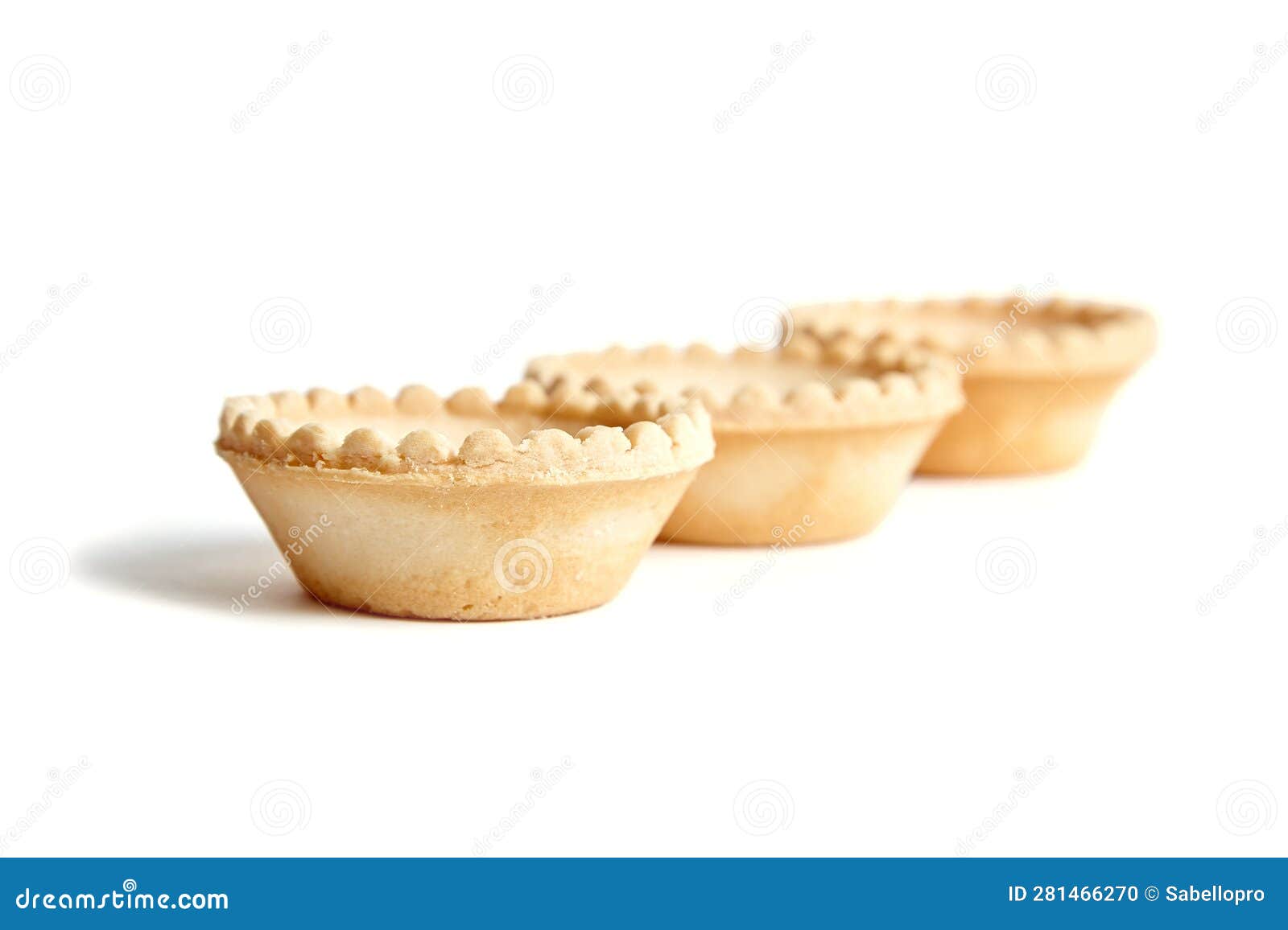 Tartlet Shells Isolated on White Background. Three Empty Mini Tart ...