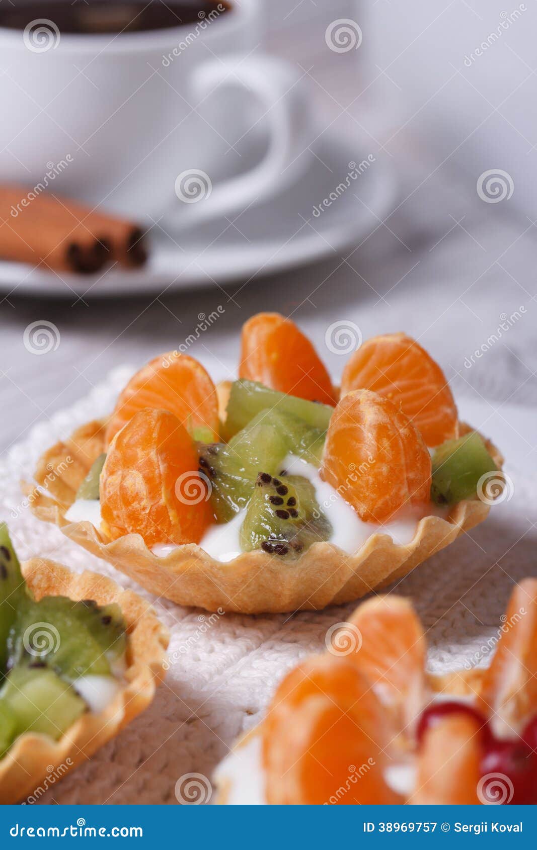 Tartlets with Mandarin, Kiwi and Coffee Stock Image - Image of ...
