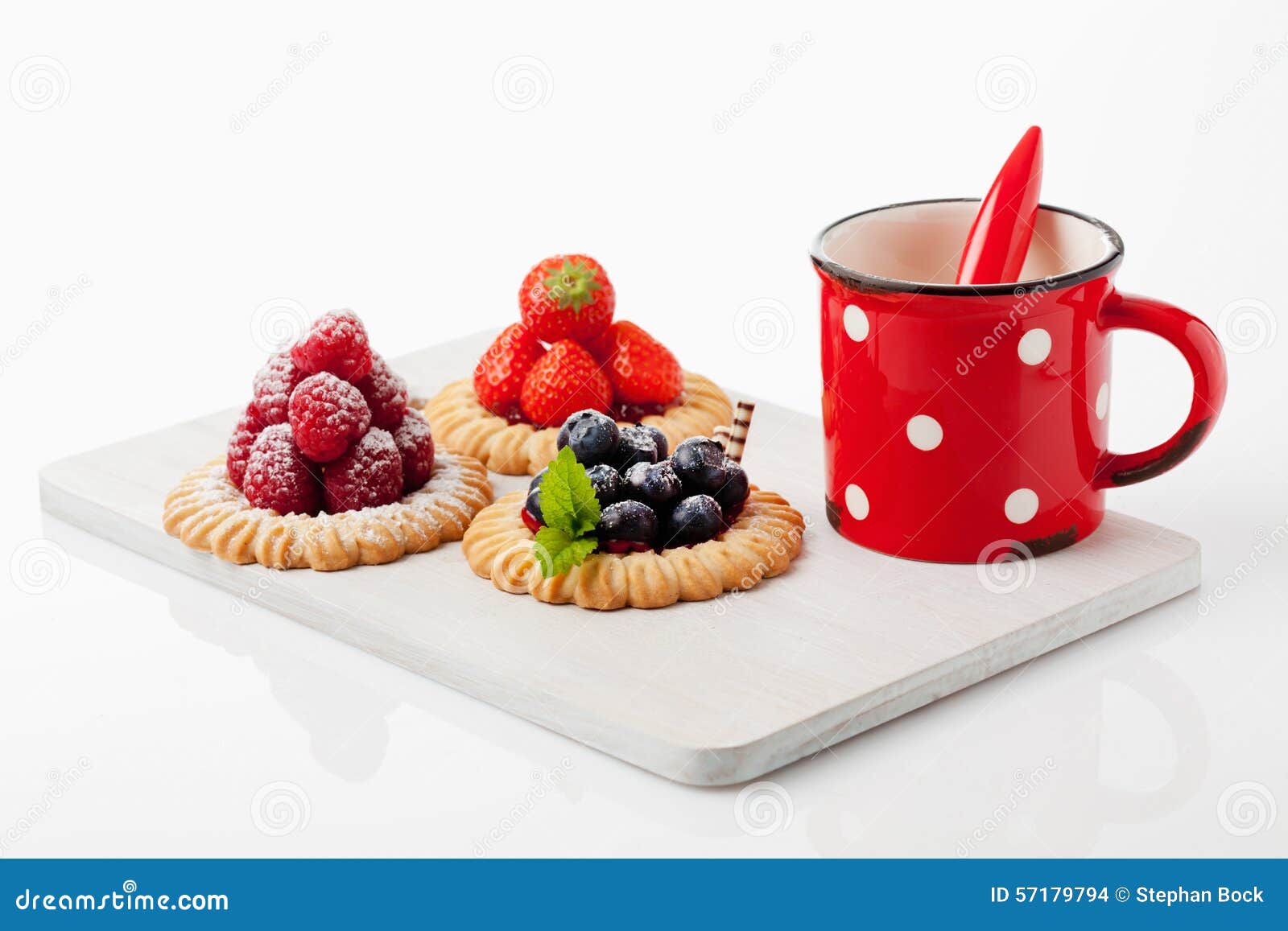 Tartlets, Raspberry, Strawberry and Blueberries, Coffee Stock Photo ...