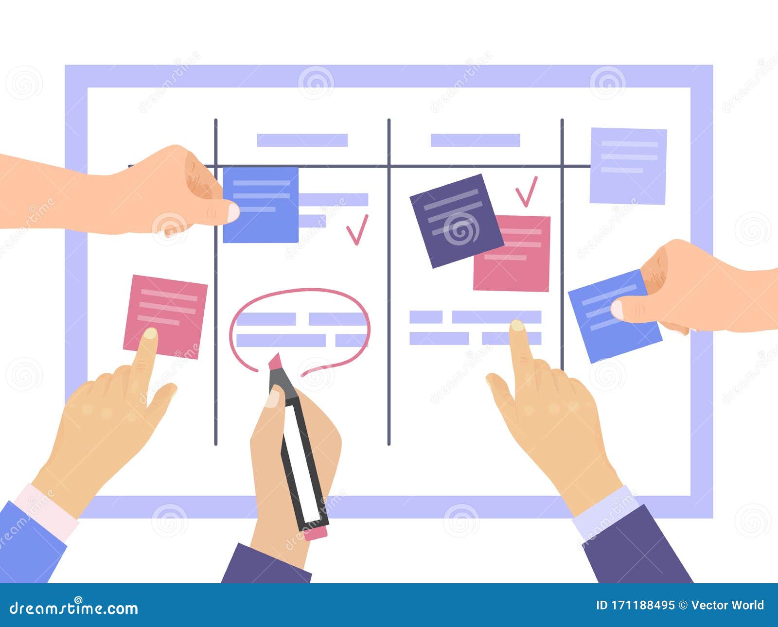 Task Board Concept with Hands Vector Illustration. Work Team Planning ...