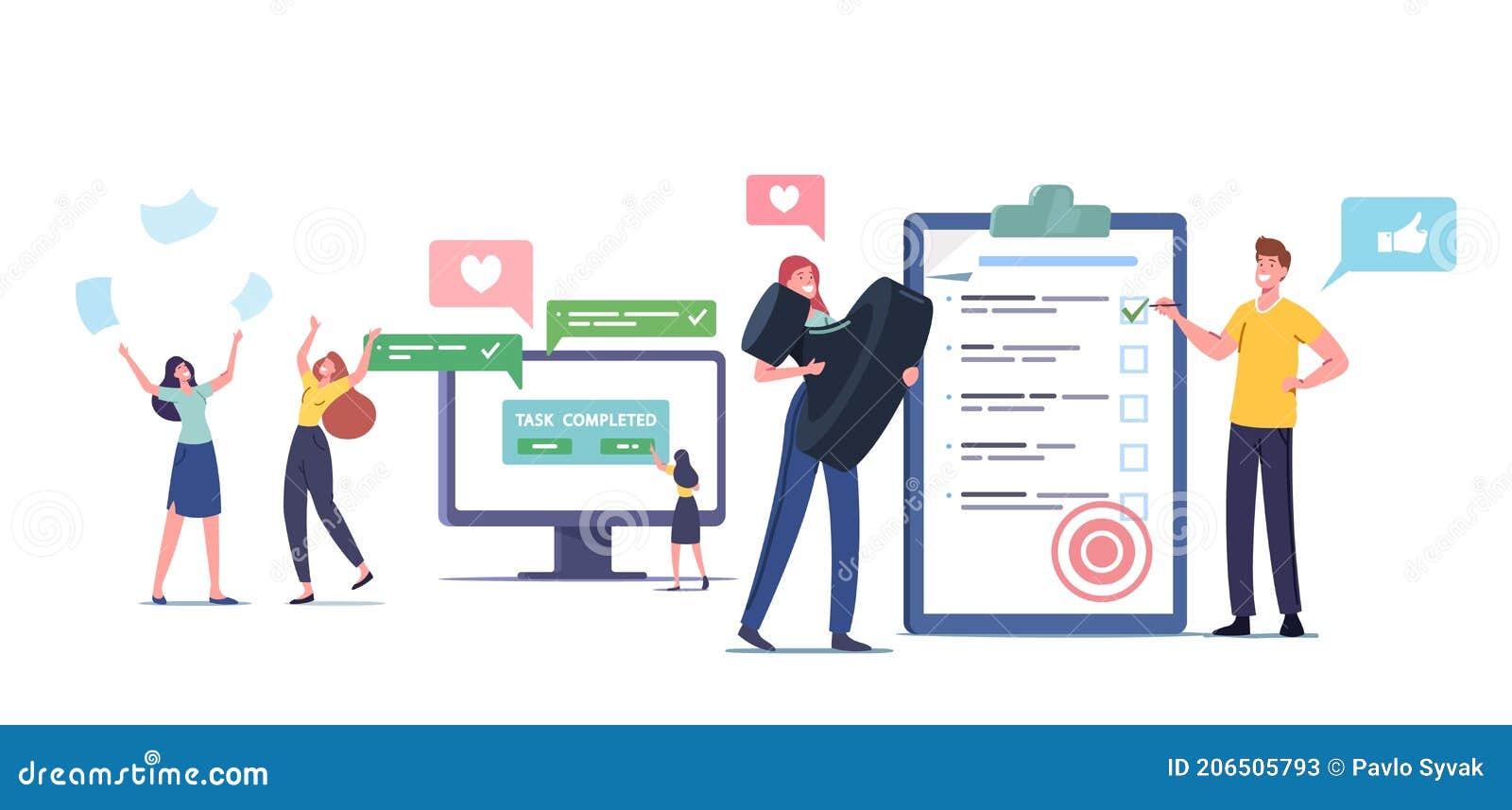 Task Completed Concept. Happy Characters Triumphing with Raised Hands ...