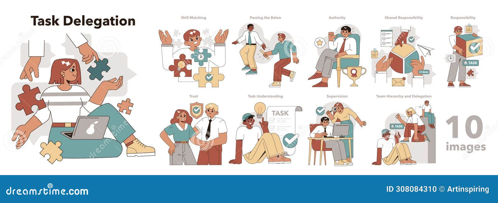 Task Delegation Set. Vector Illustration. Stock Vector - Illustration ...