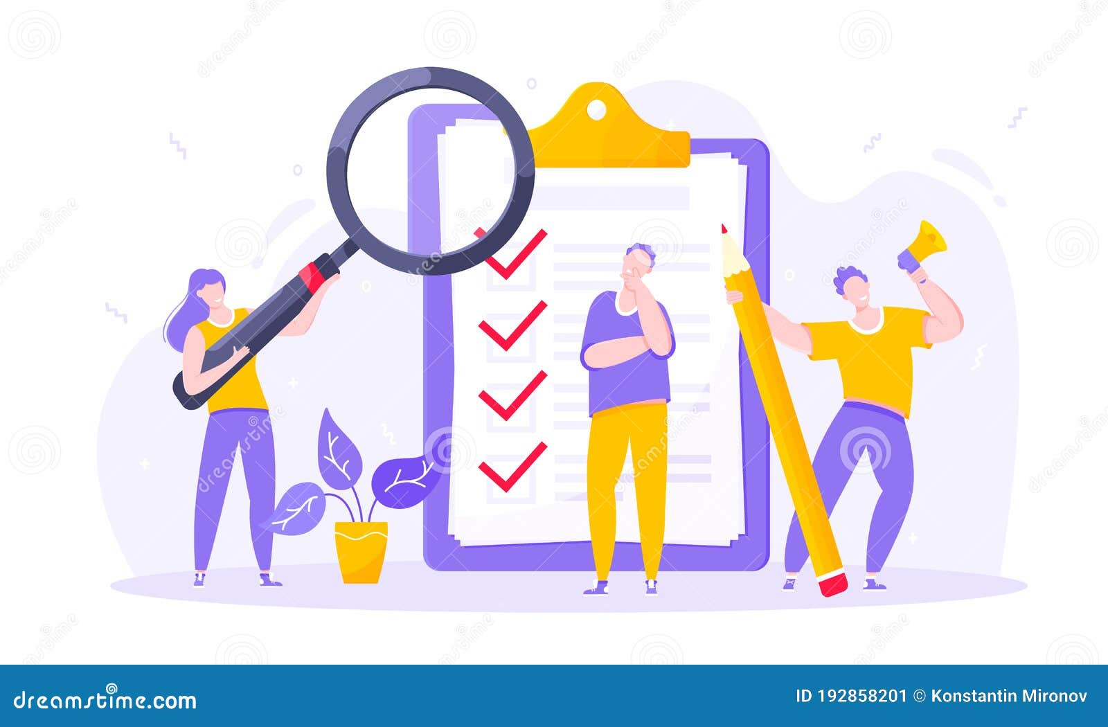 Task Done Business Concept Tiny People with Megaphone, Magnifying Glass ...
