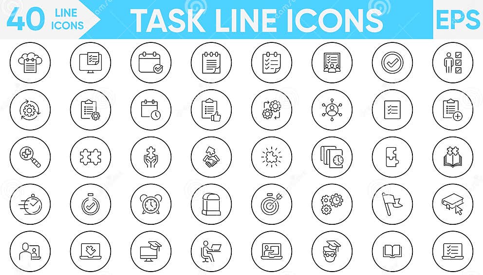 Task Line Icons.Vector and Illustration Set Stock Illustration ...