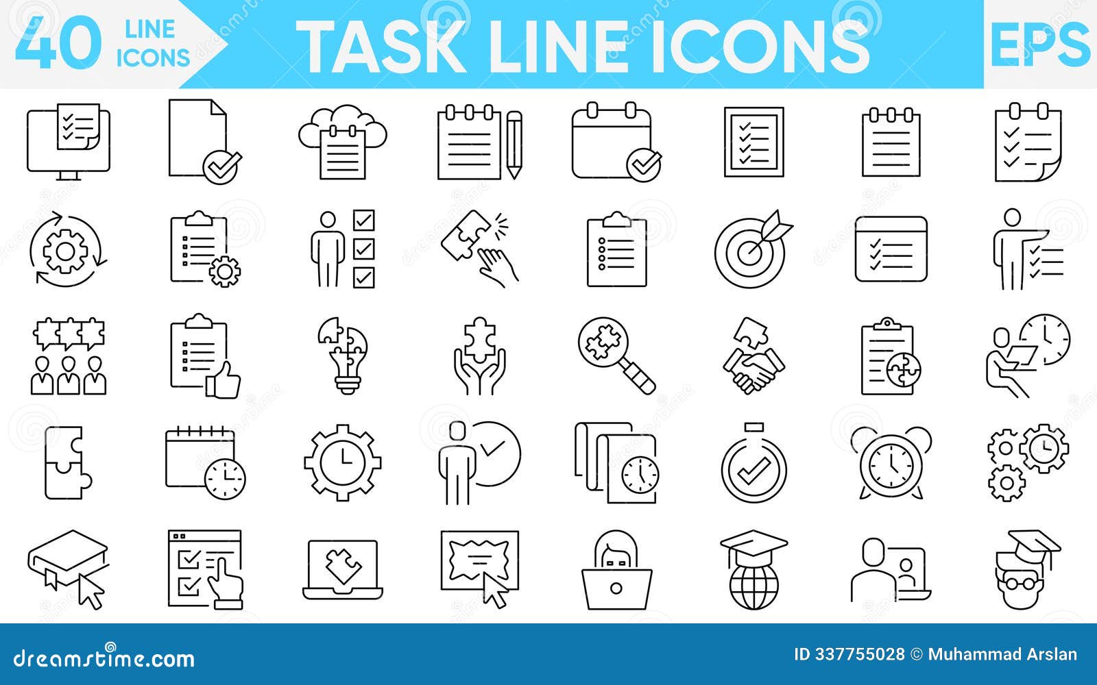 Task Line Icons.Vector and Illustration Set Stock Illustration ...