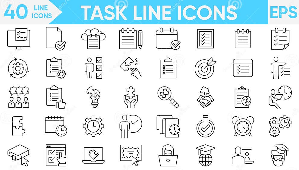 Task Line Icons.Vector and Illustration Set Stock Illustration ...