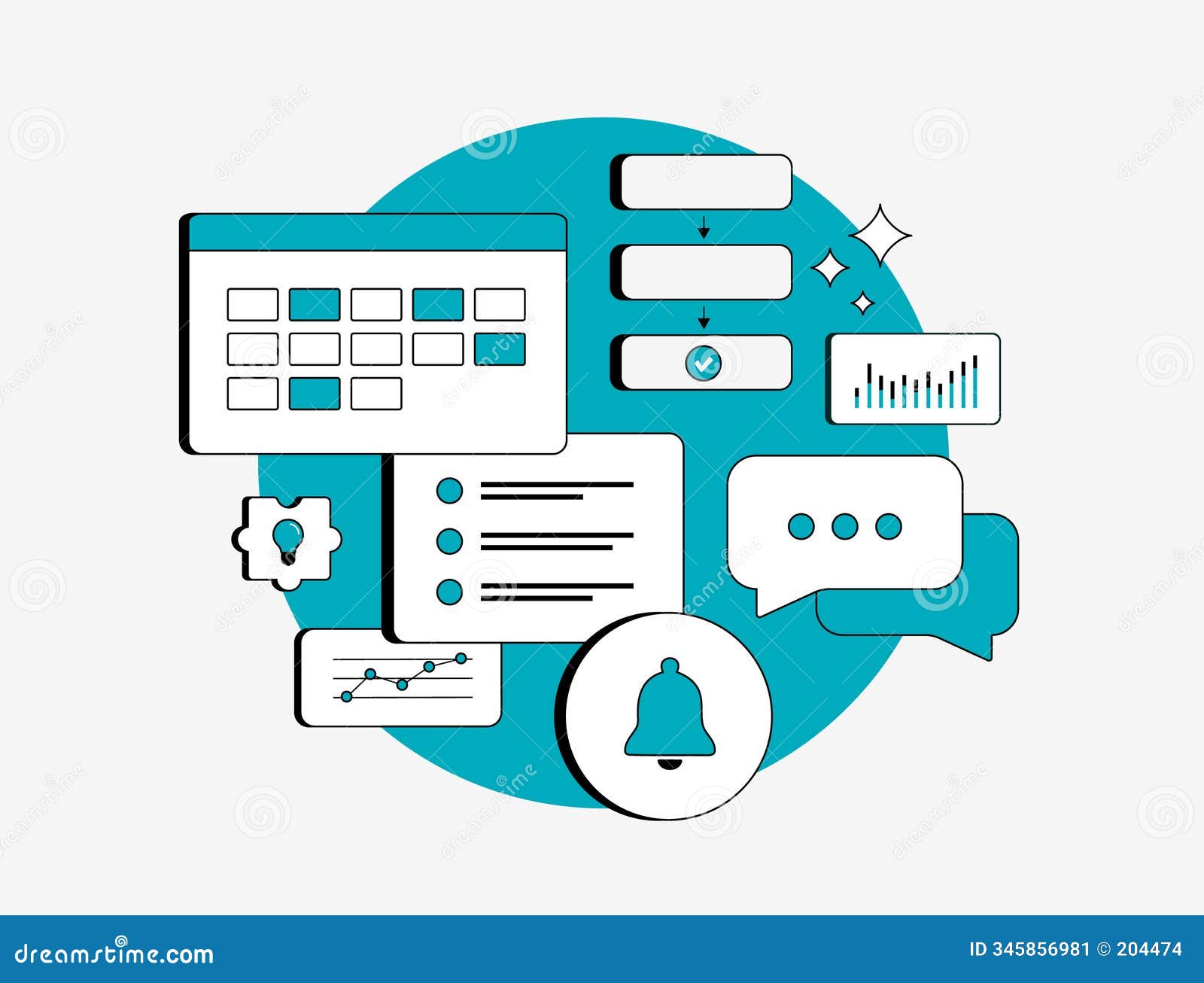 Reminders And Time Management, Featuring Symbols Like A Calendar, Alarm ...