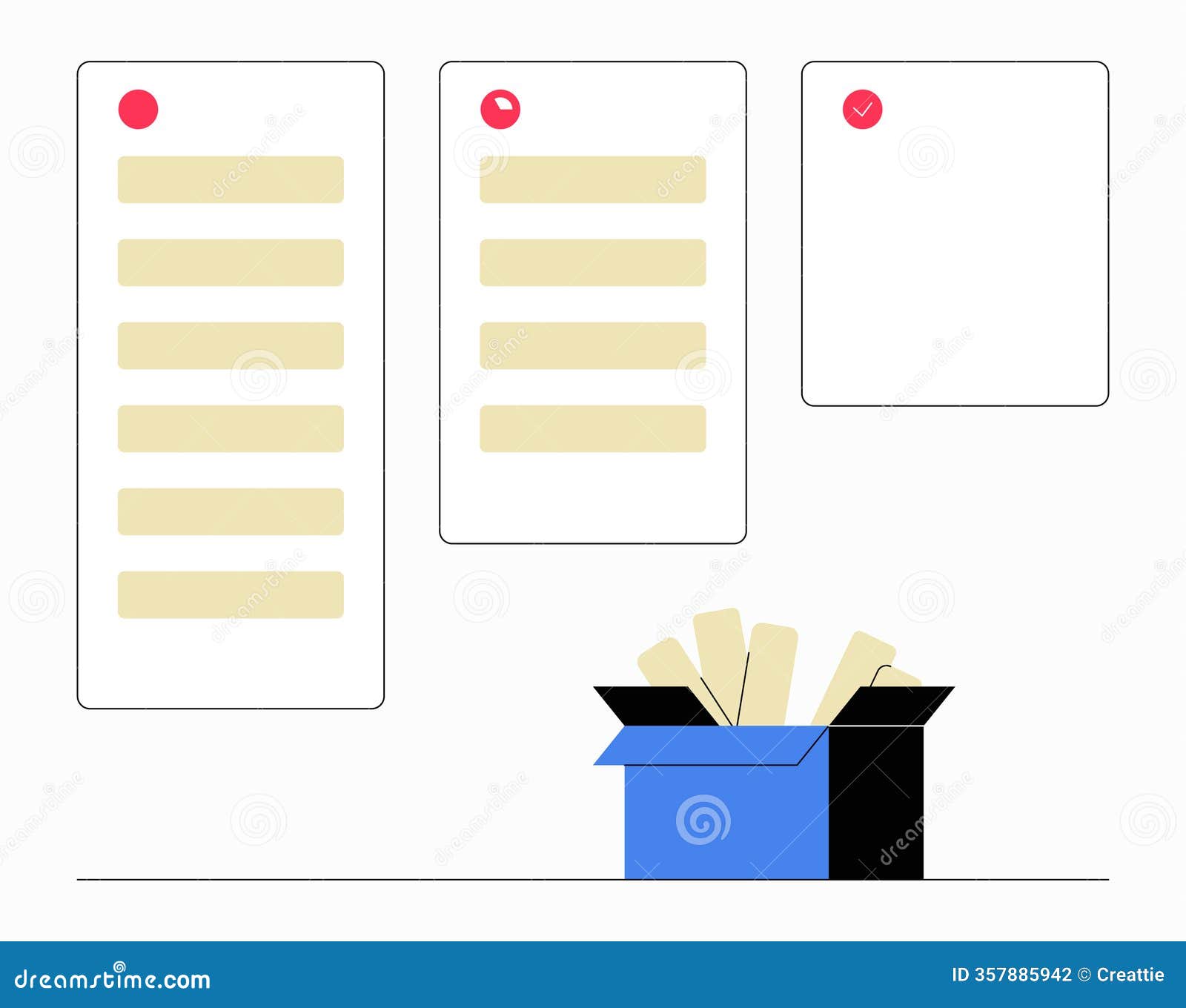 Task Organization Board with Notes in Flat Vector Illustration ...