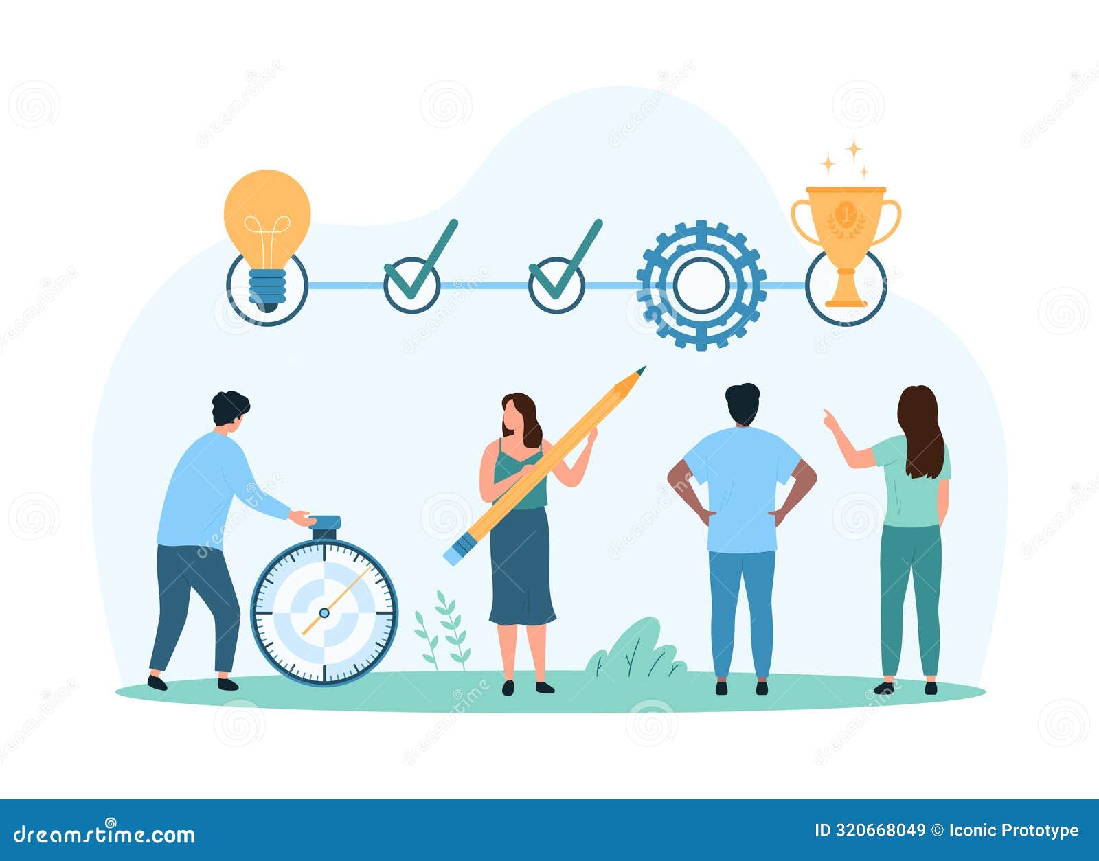 Task Organization with Timeline Chart, Tiny People with Pencil and ...