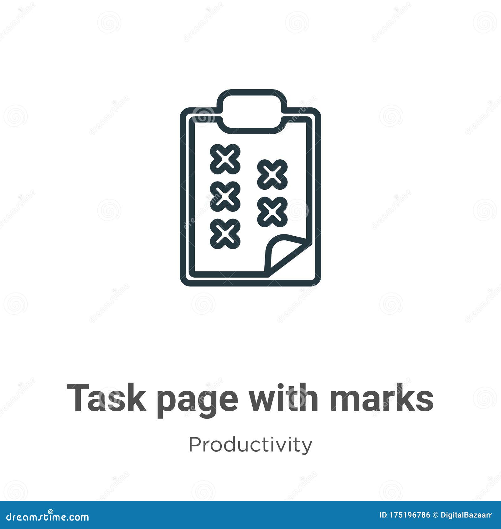 Task Page with Marks Outline Vector Icon. Thin Line Black Task Page ...