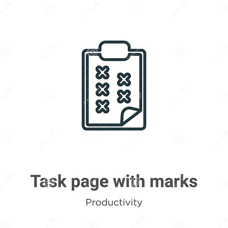 Task Page with Marks Outline Vector Icon. Thin Line Black Task Page ...