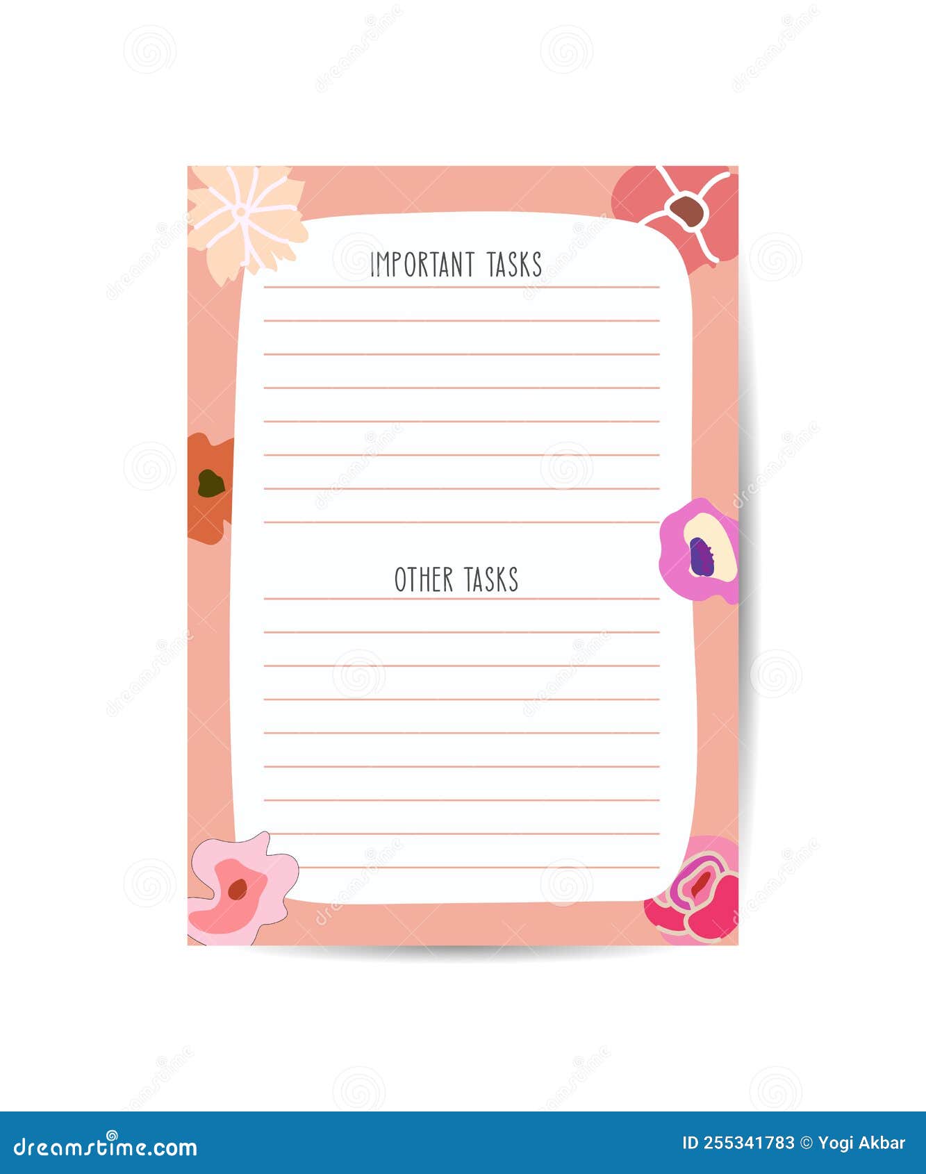Task Planner Printable Template Vector. Blank White Notebook Page ...