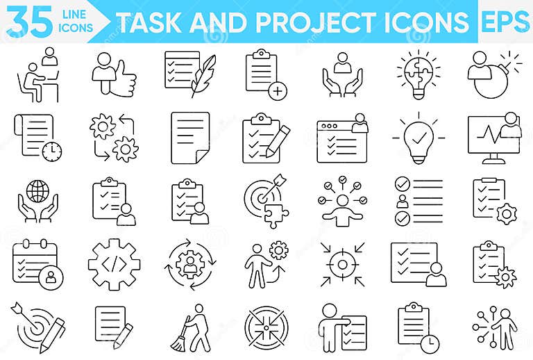 Task and Project Line Icons.planning, Work, Flow, Task, Development ...