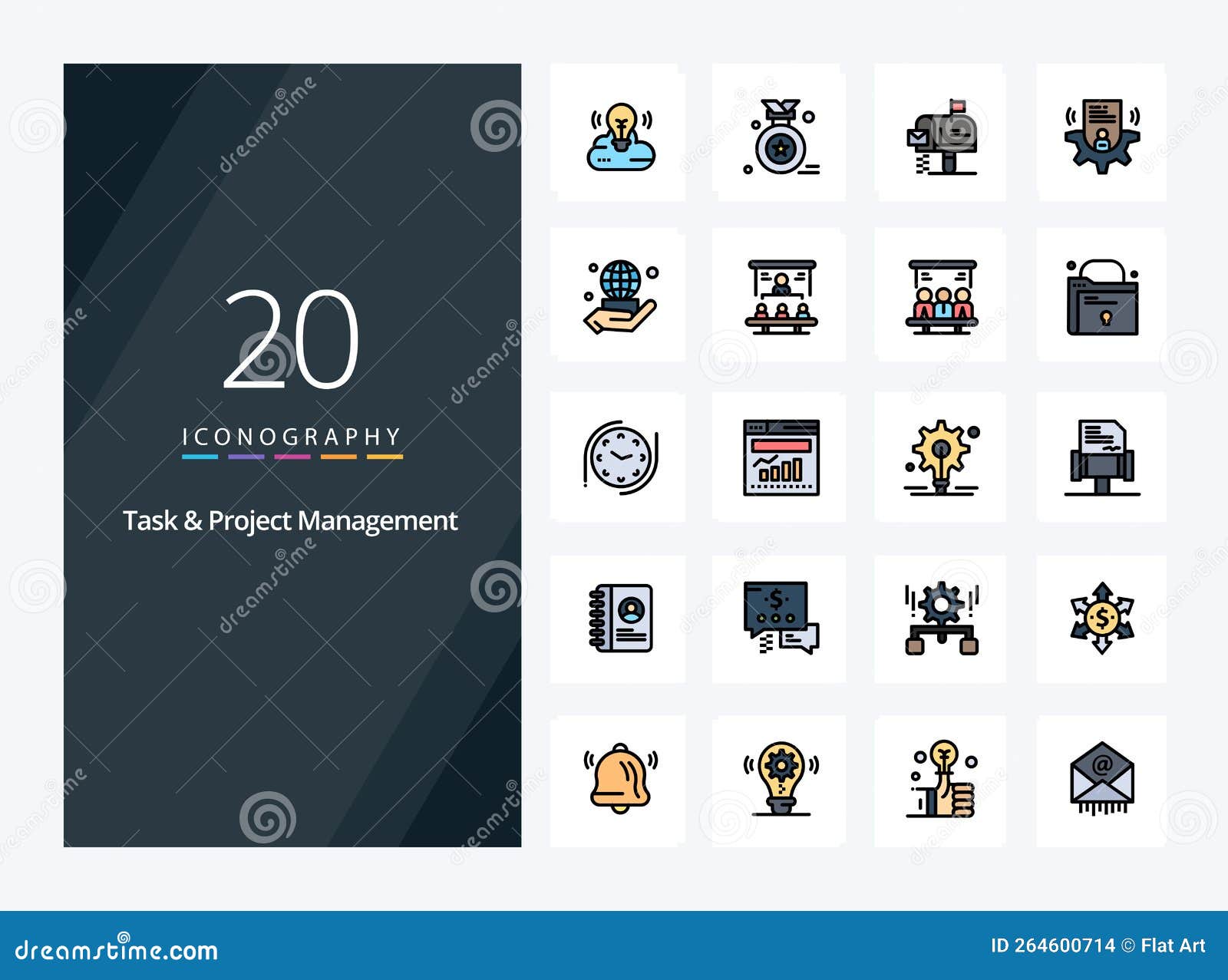 20 Task and Project Management Line Filled Icon for Presentation Stock ...