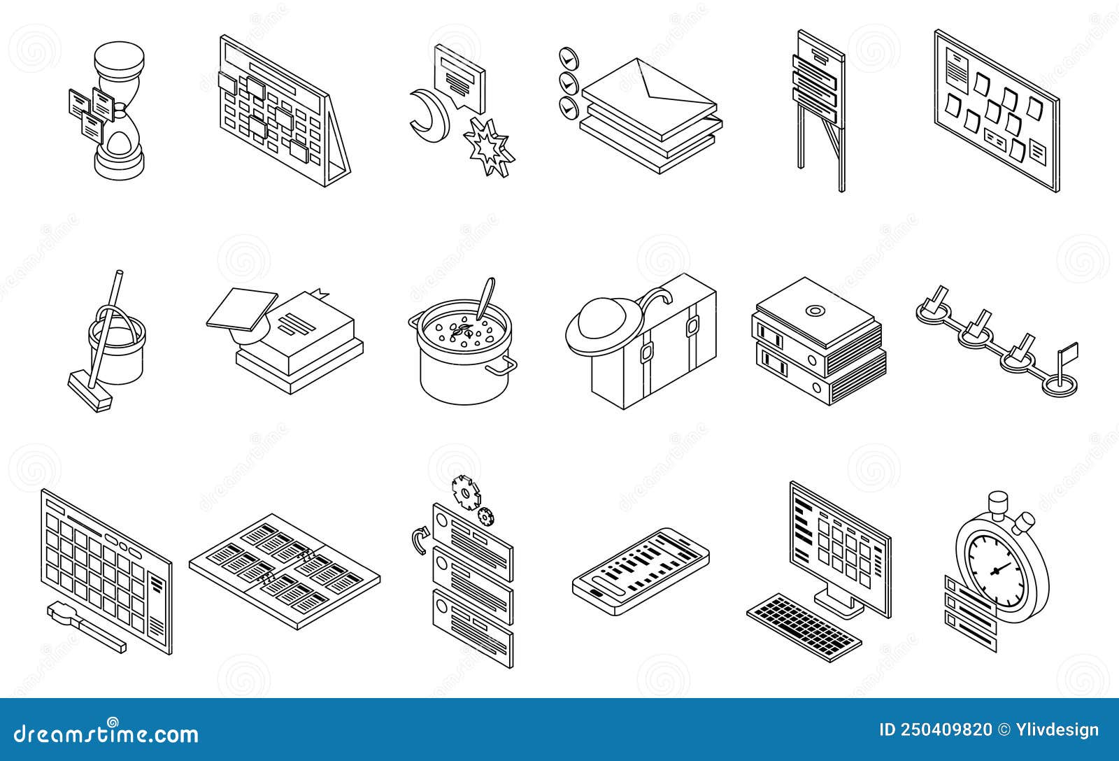 Task Schedule Icons Set Vector Outline Stock Vector - Illustration of ...