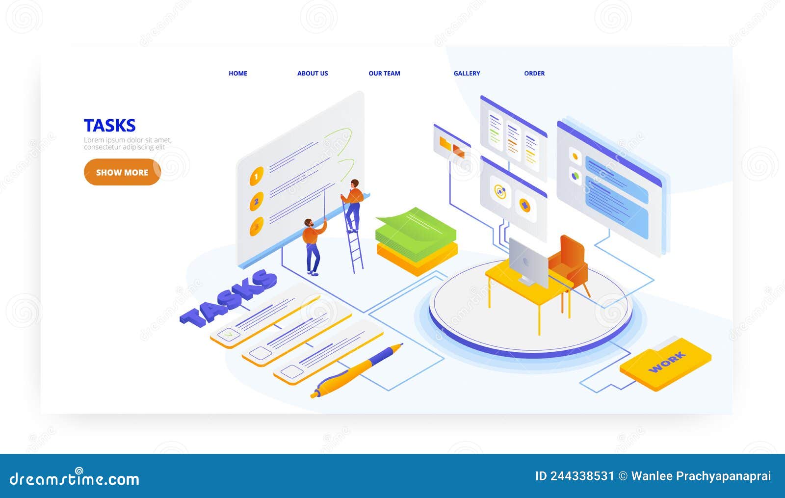 Tasks, Landing Page Design, Website Banner Vector Template. Task ...