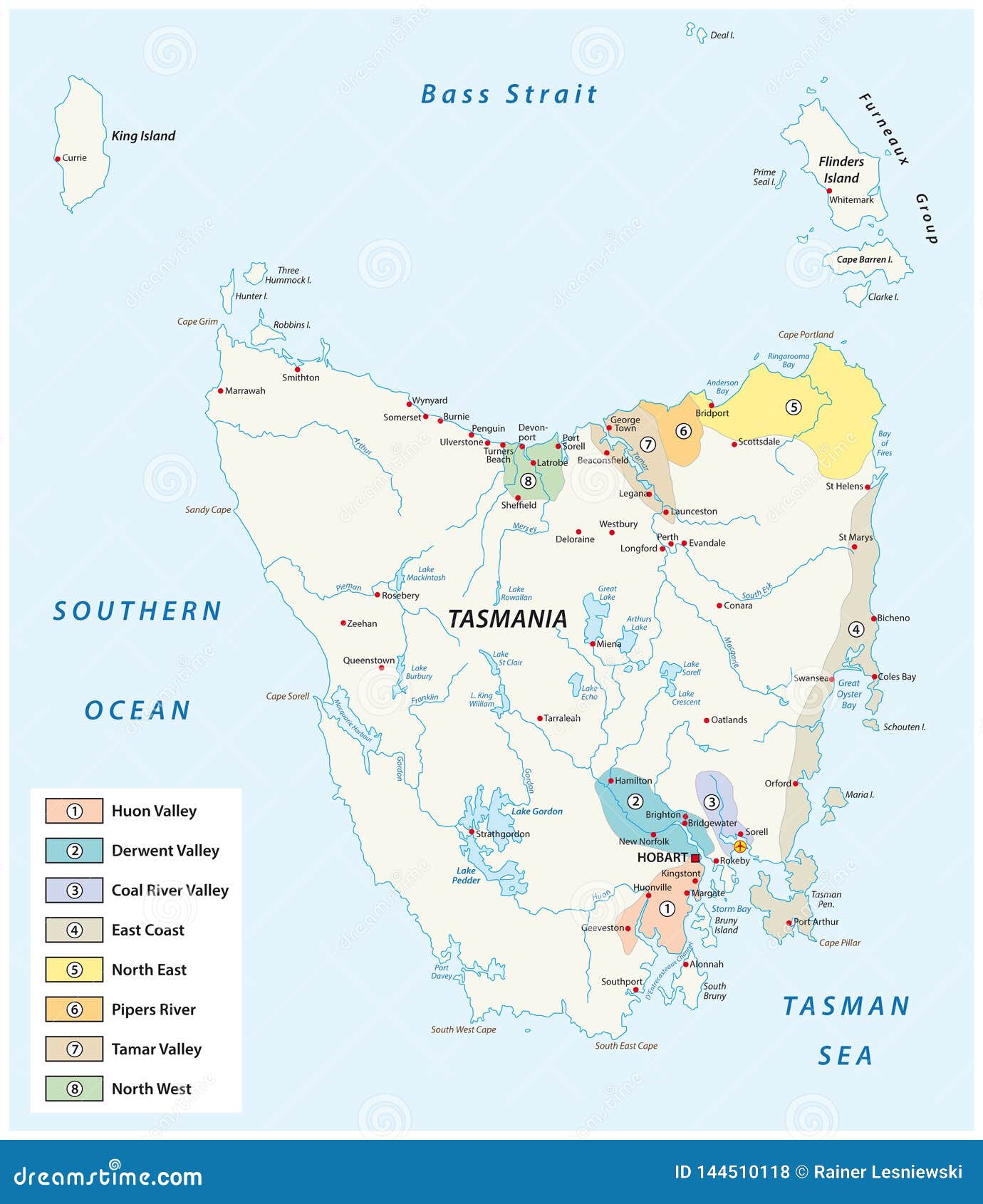 Tasmania Map Vector, Isolated On White Background. Black Template, Flat ...