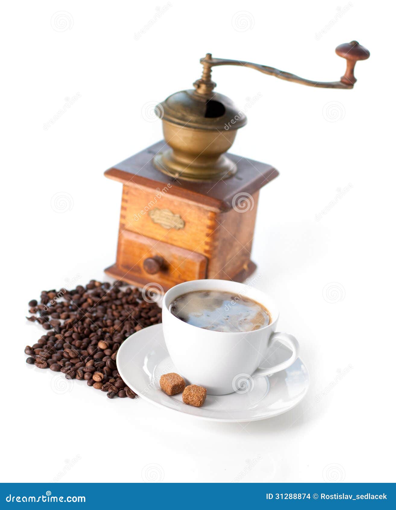 Tasse Kaffee Mit Zucker Und Schleifer Stockfoto - Bild von cafeteria ...