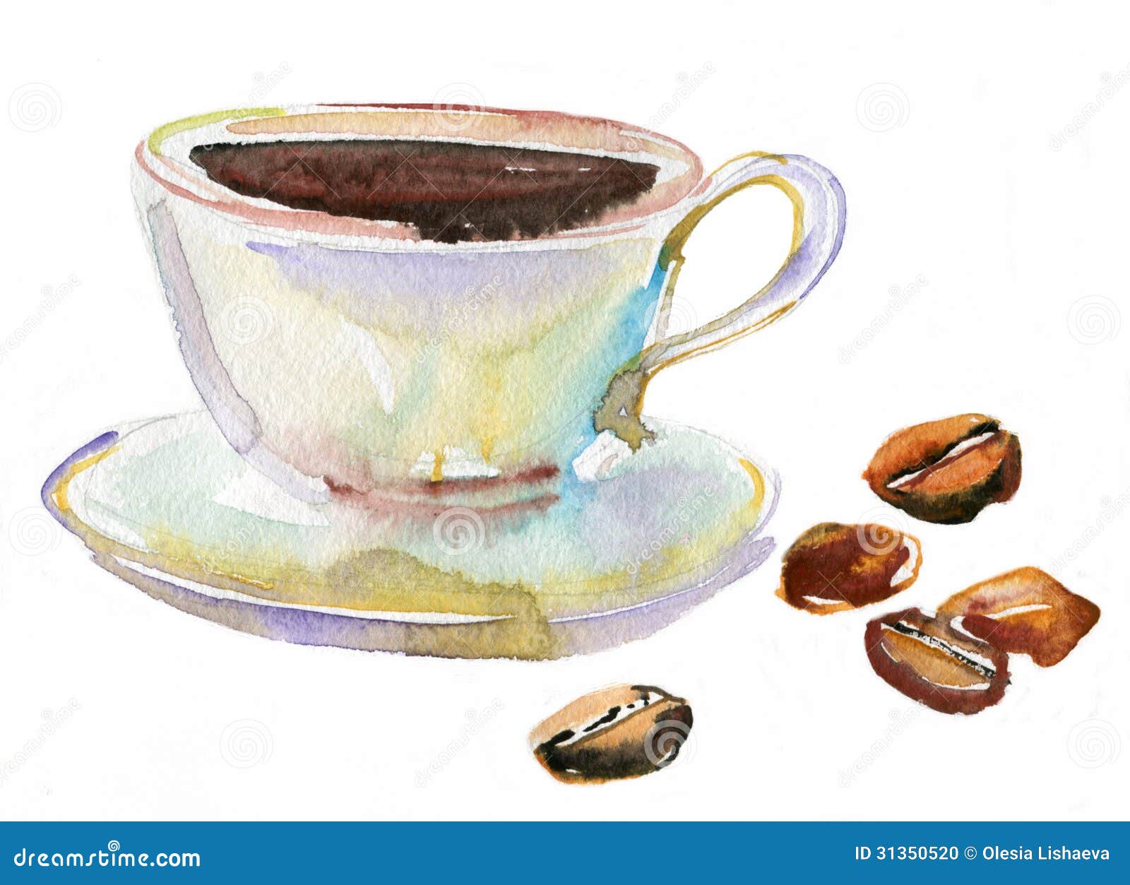 Tasse Kaffee Und Kaffeebohnen. Aquarell Stock Abbildung - Illustration ...