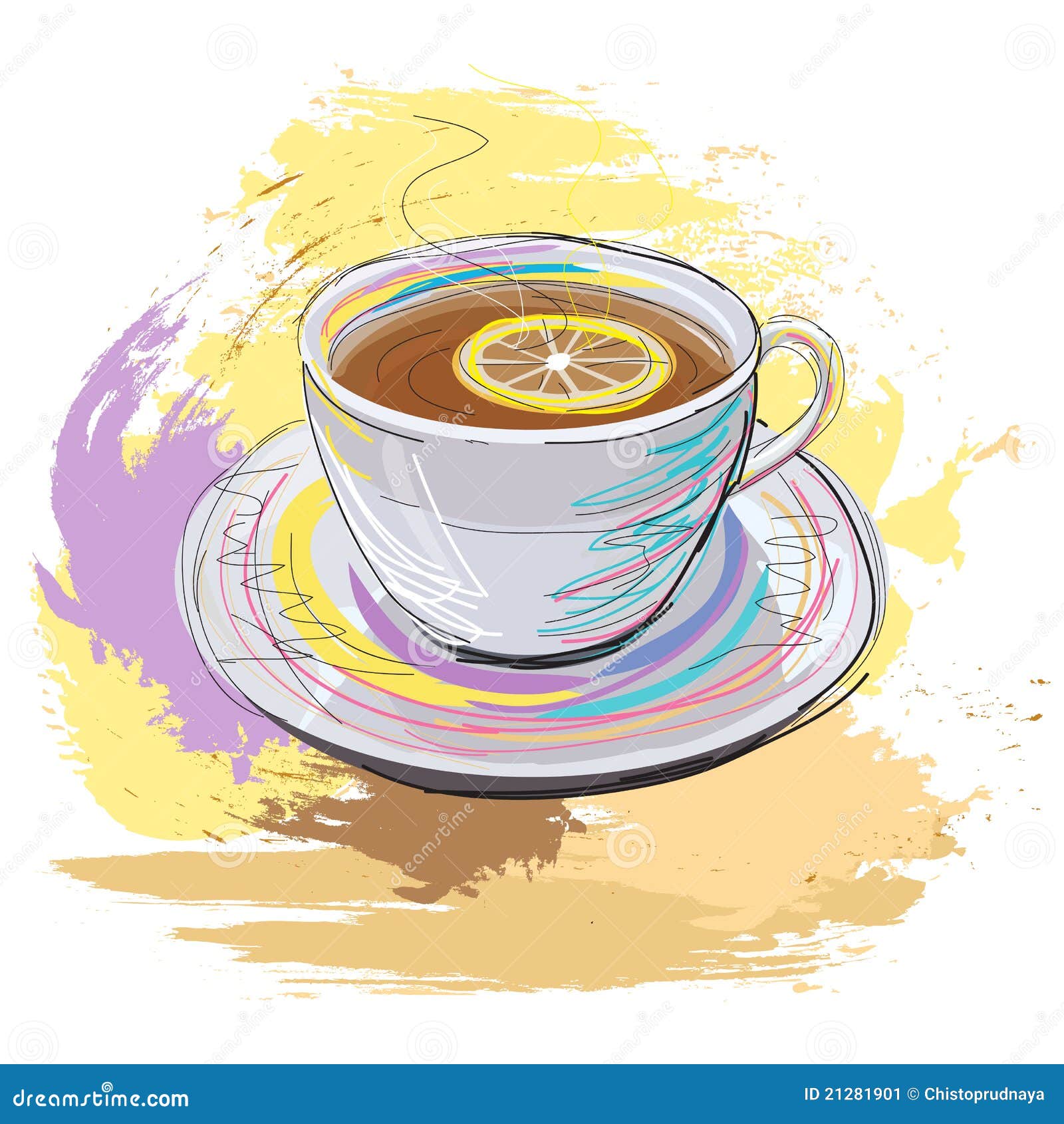 Tasse Tee mit Zitrone vektor abbildung. Illustration von konzepte ...