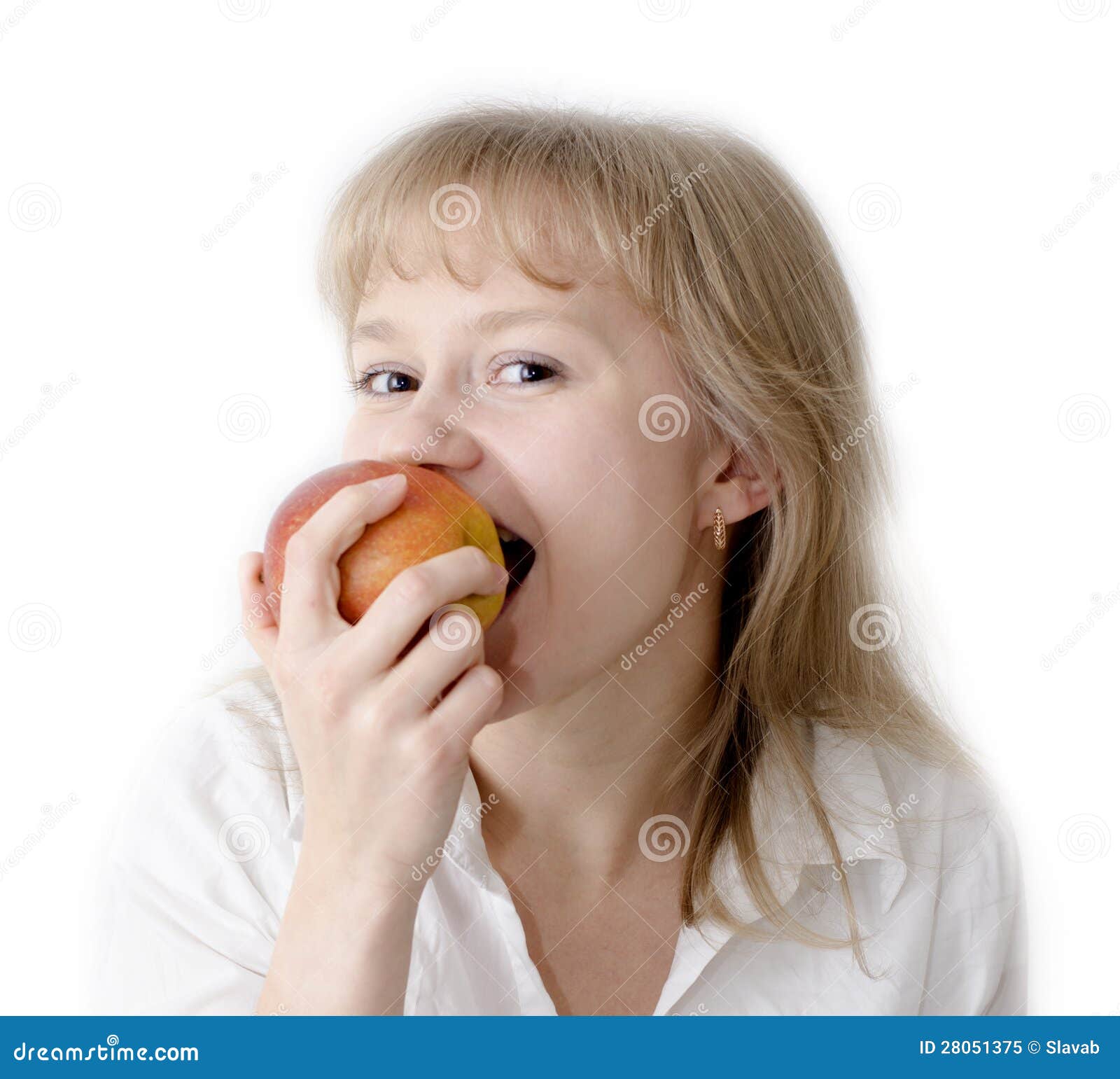 Taste an apple and smile! stock image. Image of brown - 28051375
