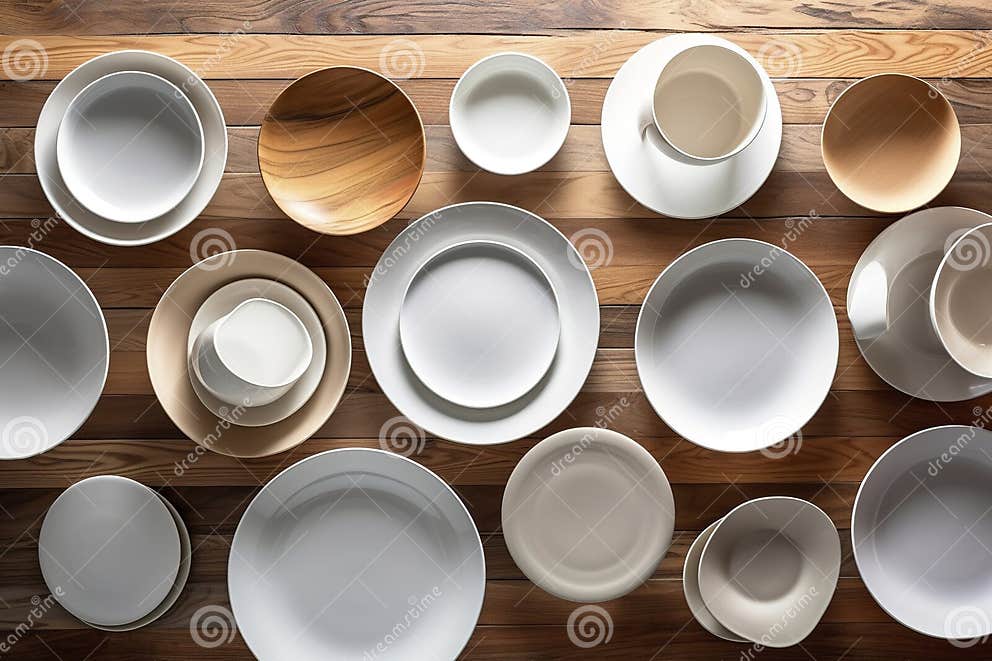A Tasteful Arrangement of Various-sized White Plates Creates an Elegant ...