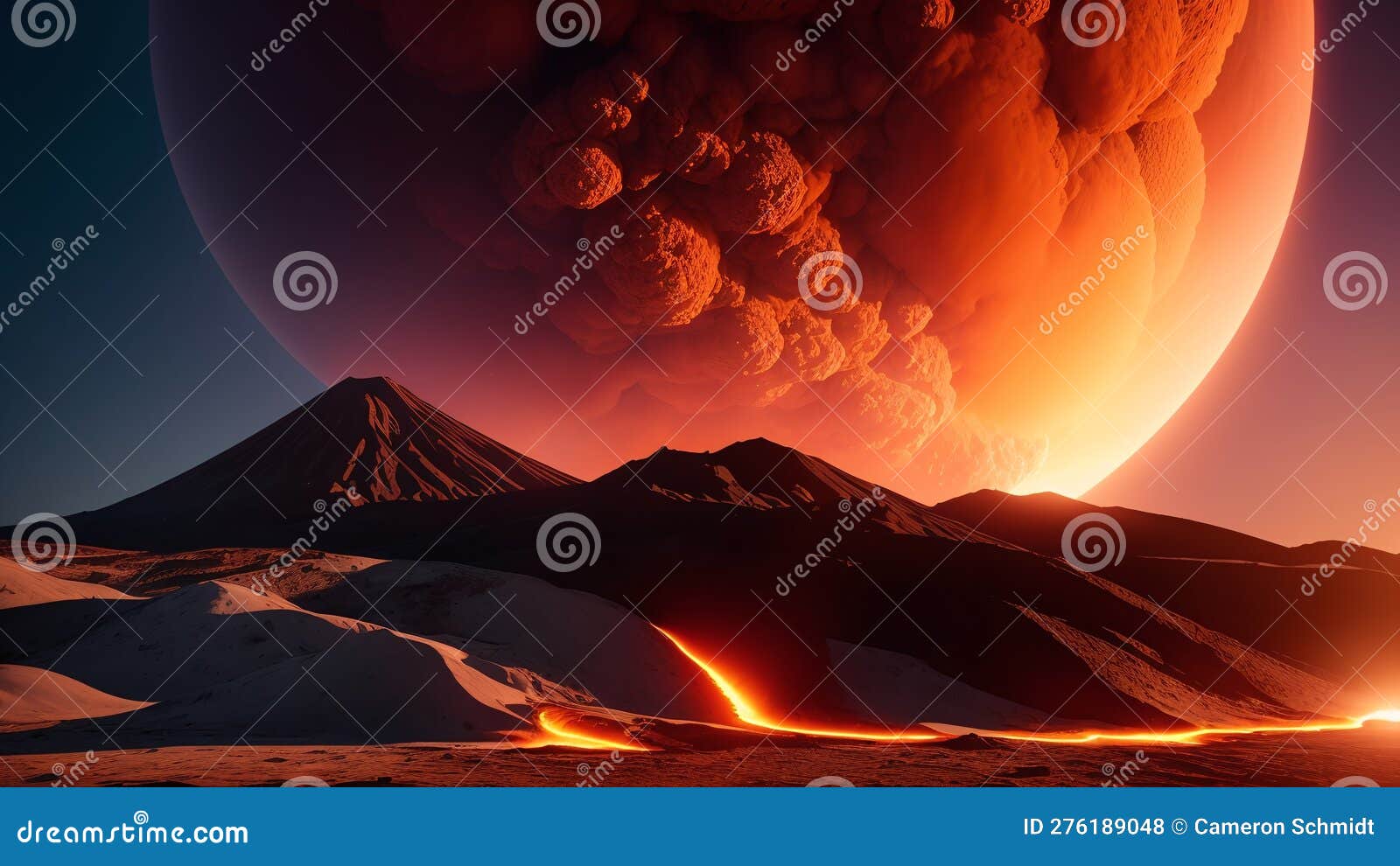A Tasteful View of a Volcano with a Glowing Trail of Light AI ...