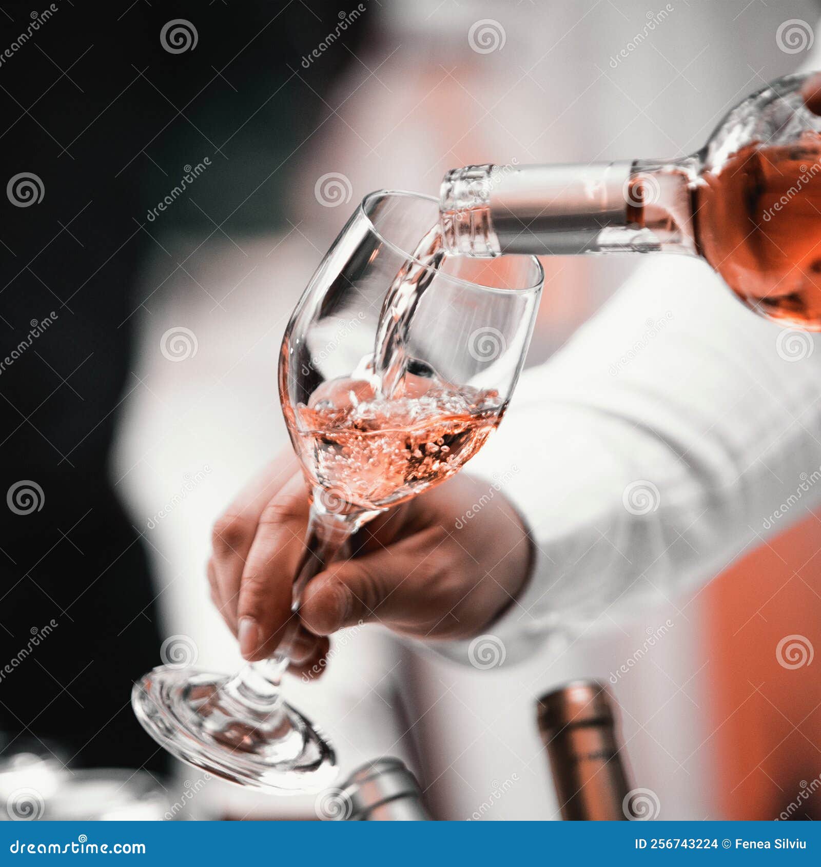 Rose Wine Bottle and Wine Glass Tasting Stock Photo - Image of drink ...