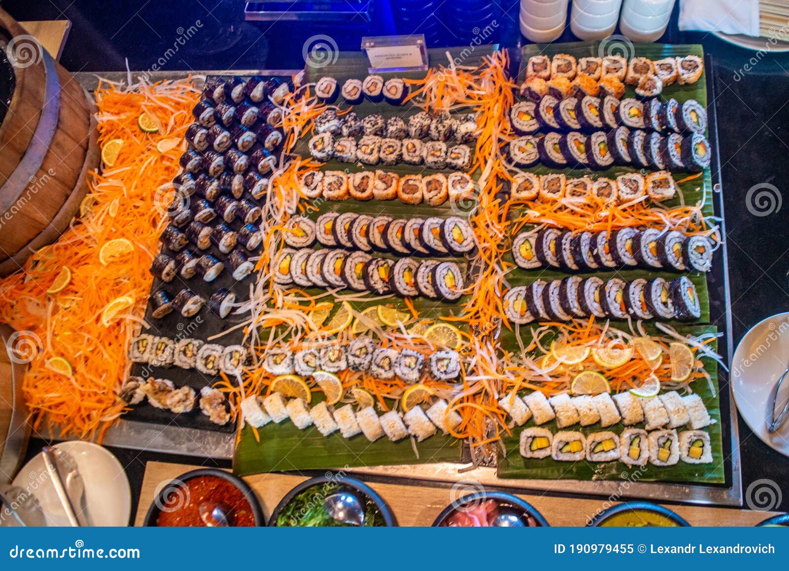 Tasty Appetite Sushi with Souces on the Table at the Buffet Stock Image ... Tasty Appetite Sushi with Souces on the Table at the Buffet Stock Image ...