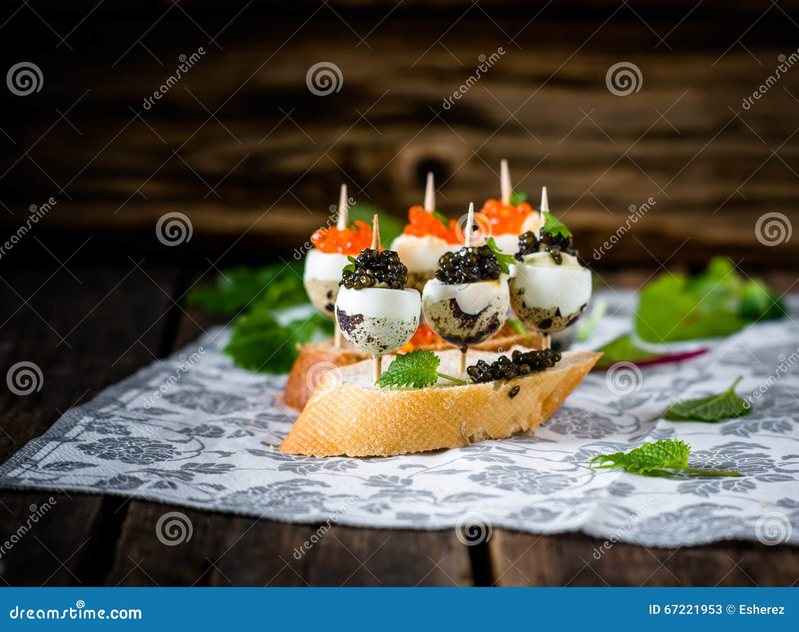 Tasty Appetizer of Quail Eggs with Red and Black Caviar. Stock Image ...
