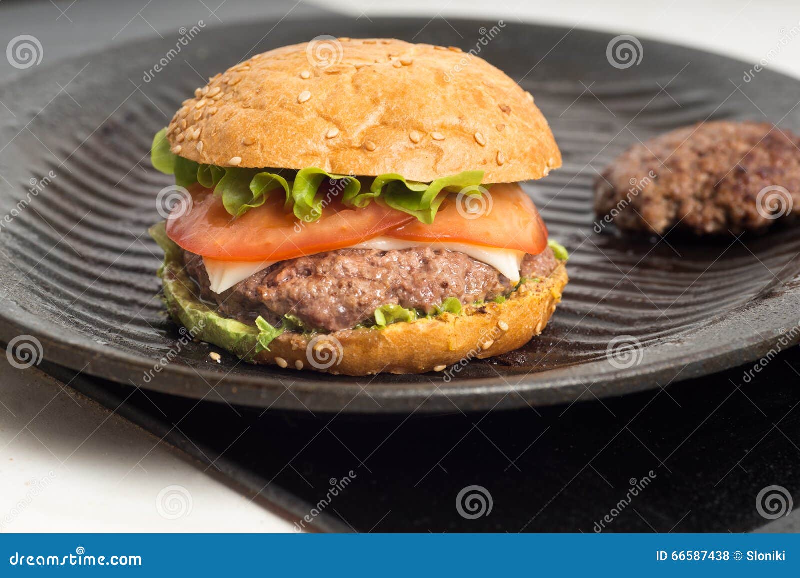 Tasty and Appetizing Hamburger Cheeseburger Stock Photo - Image of ...