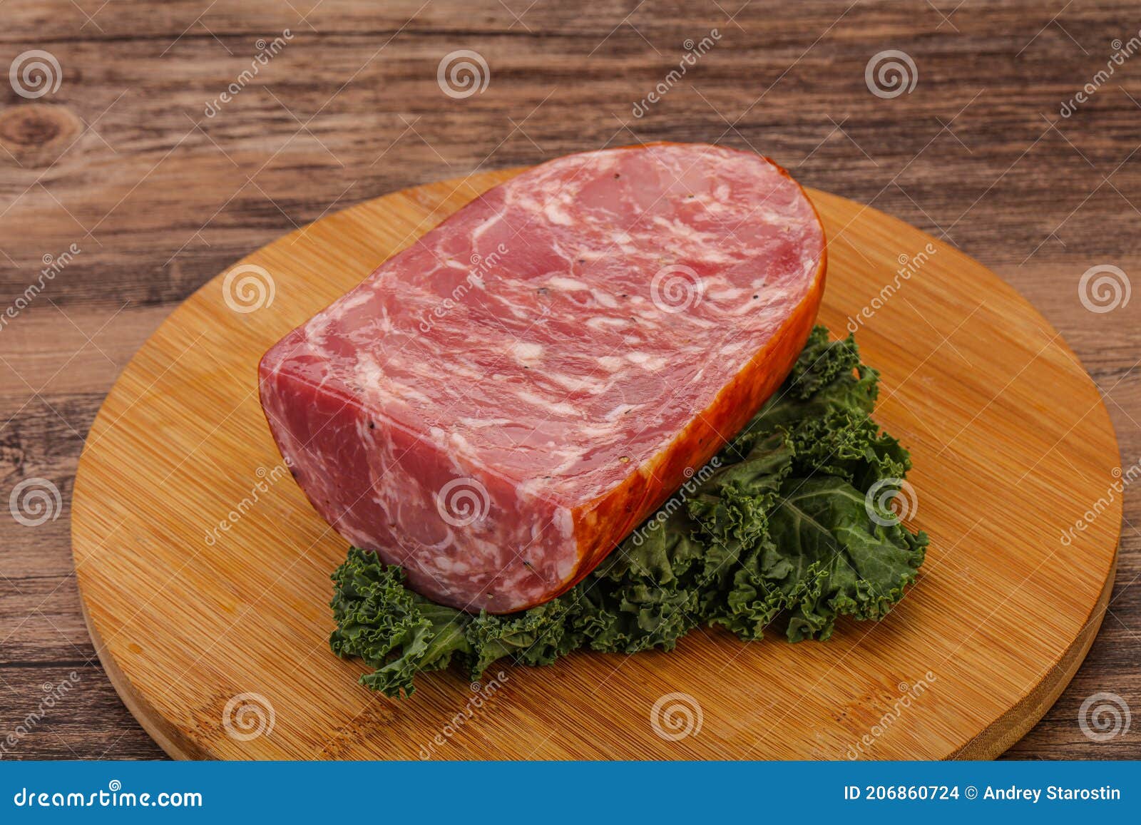 Beef ham piece over board stock photo. Image of beef - 206860724