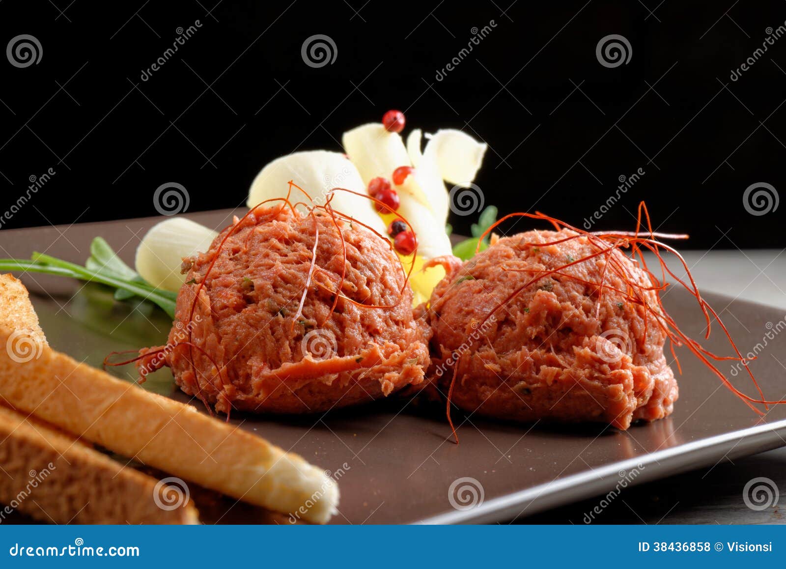 Tasty Beef Tartare with Toast Bread Stock Photo - Image of plate ...