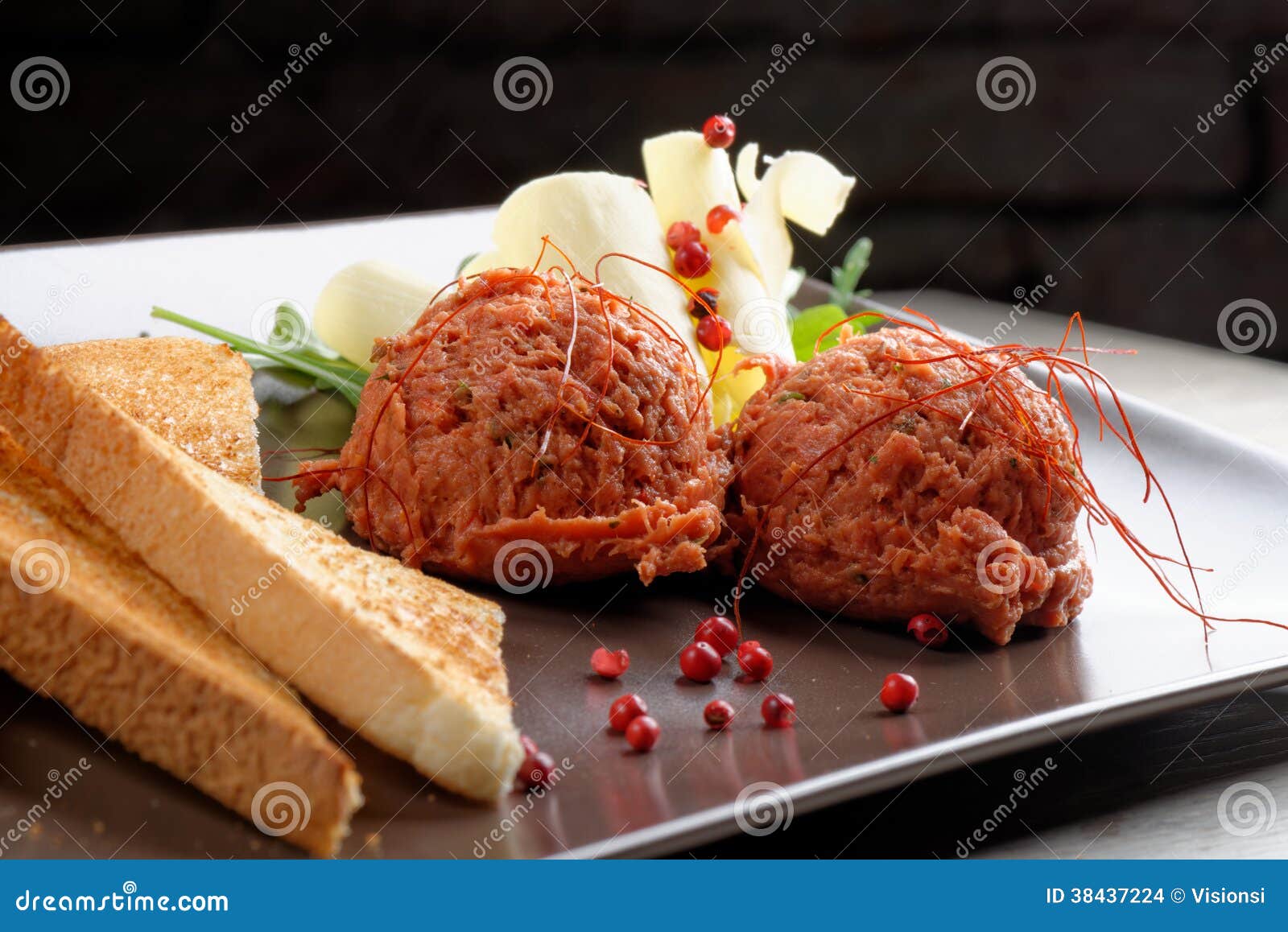 Tasty Beef Tartare with Toast Bread Stock Photo - Image of food, dish ...
