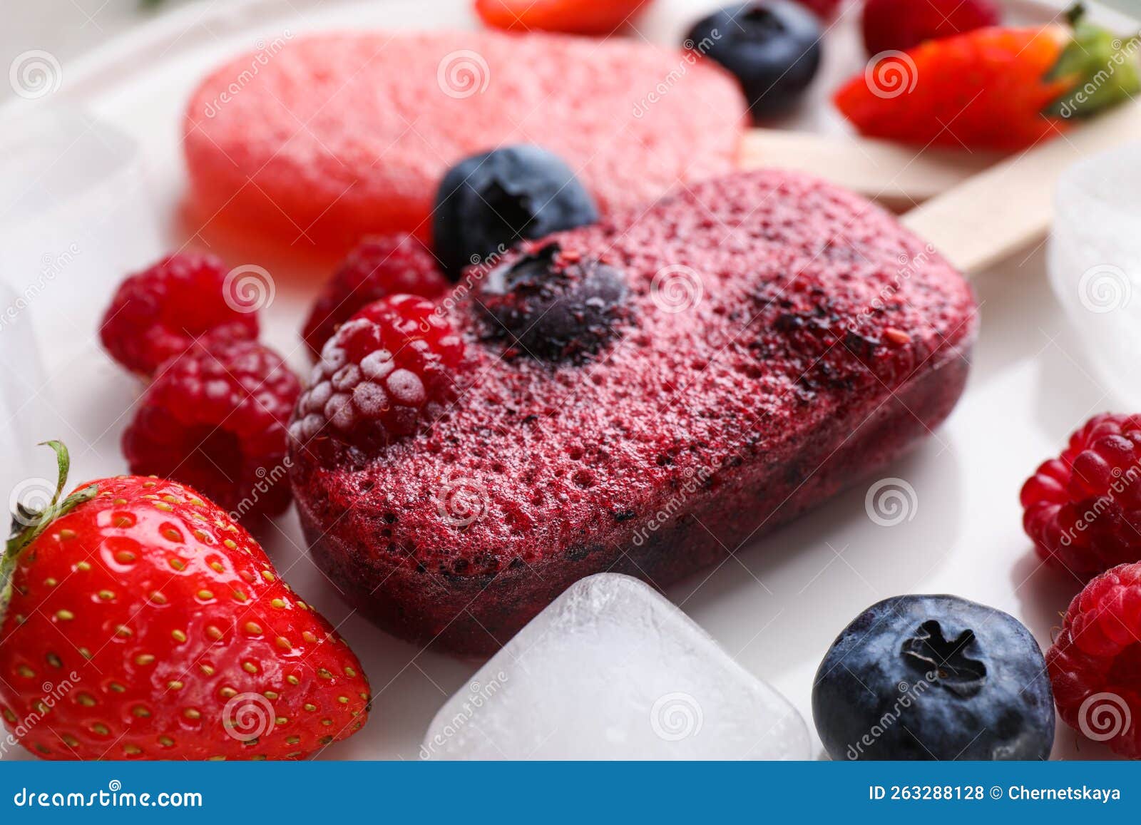 Tasty Berry Ice Pops on Plate, Closeup. Fruit Popsicle Stock Photo ...