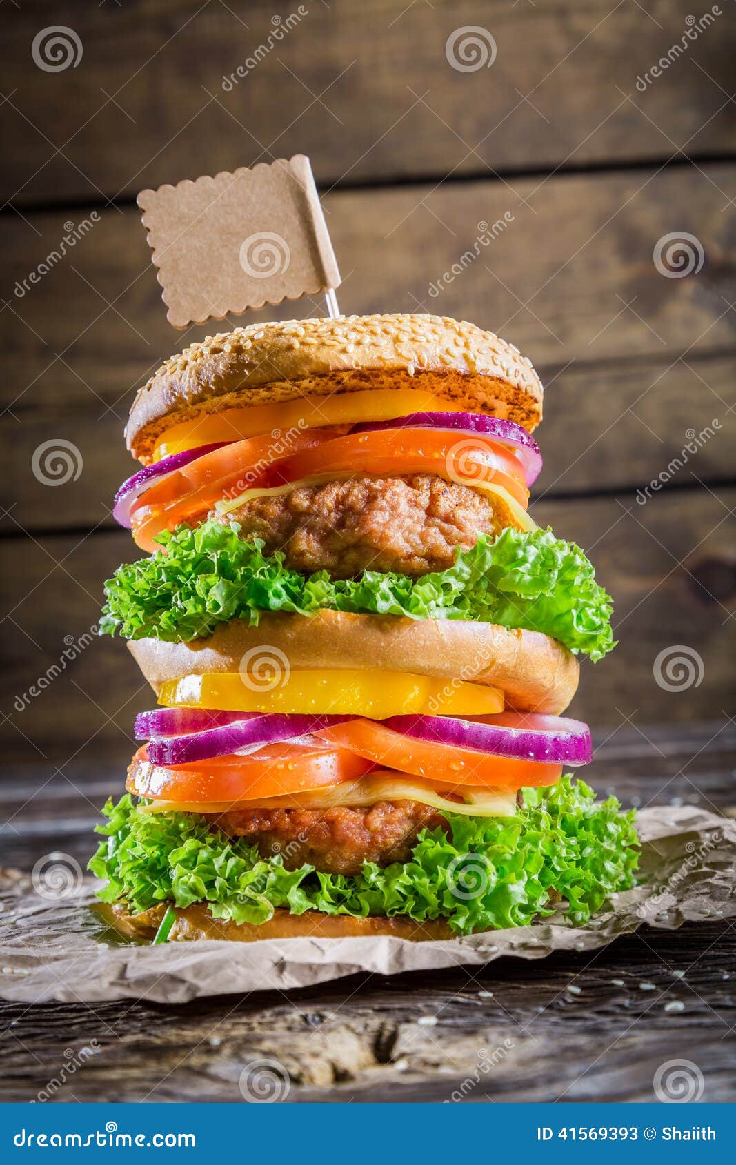 Tasty and Big Double-decker Burger Stock Image - Image of cuisine ...