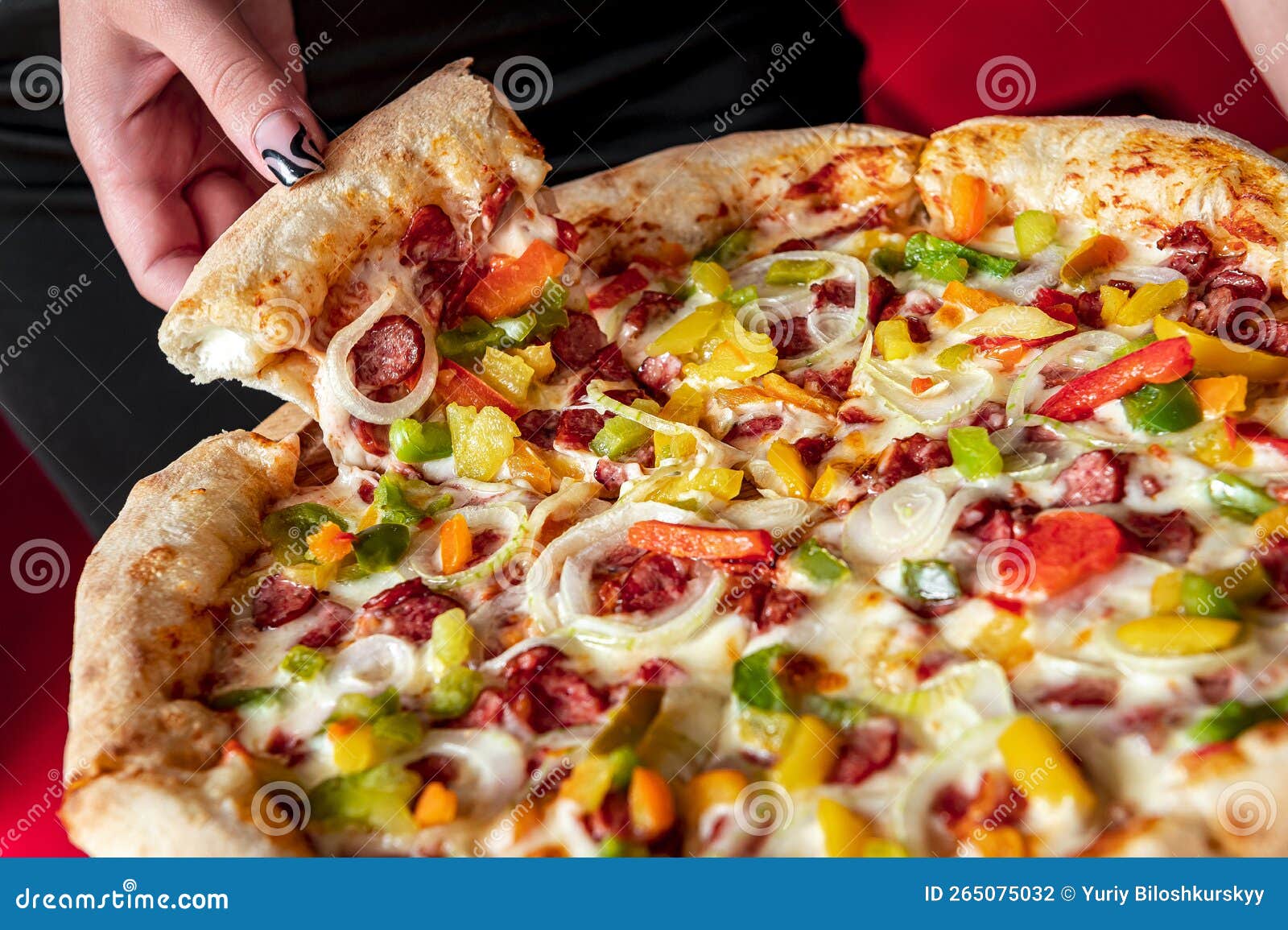 Tasty and Big Pizza with Different Types of Meat Stock Photo - Image of ...