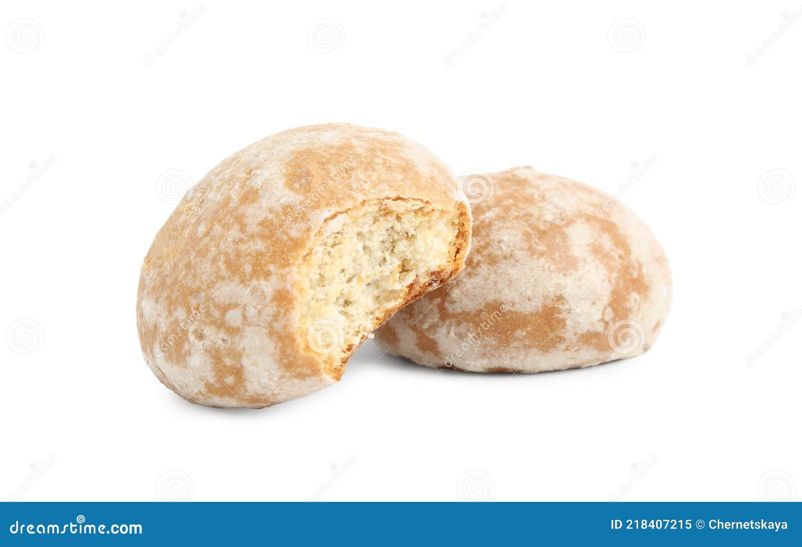 Tasty Bitten and Whole Gingerbread Cookies on White Background Stock ...