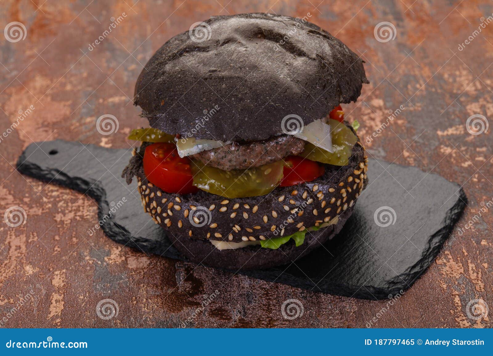 Tasty black burger stock image. Image of lettuce, black - 187797465