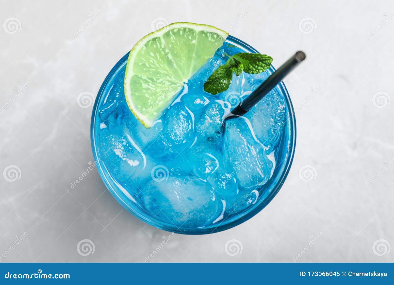Tasty Blue Lagoon Cocktail on Grey Table, Top View Stock Image - Image ...