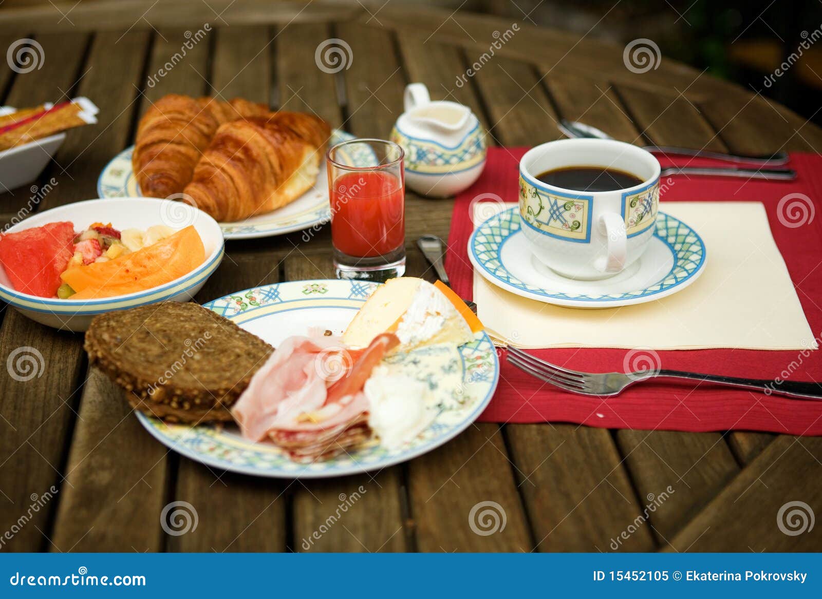 Tasty Breakfast Served Outdoors Stock Image - Image of croissant, white ...