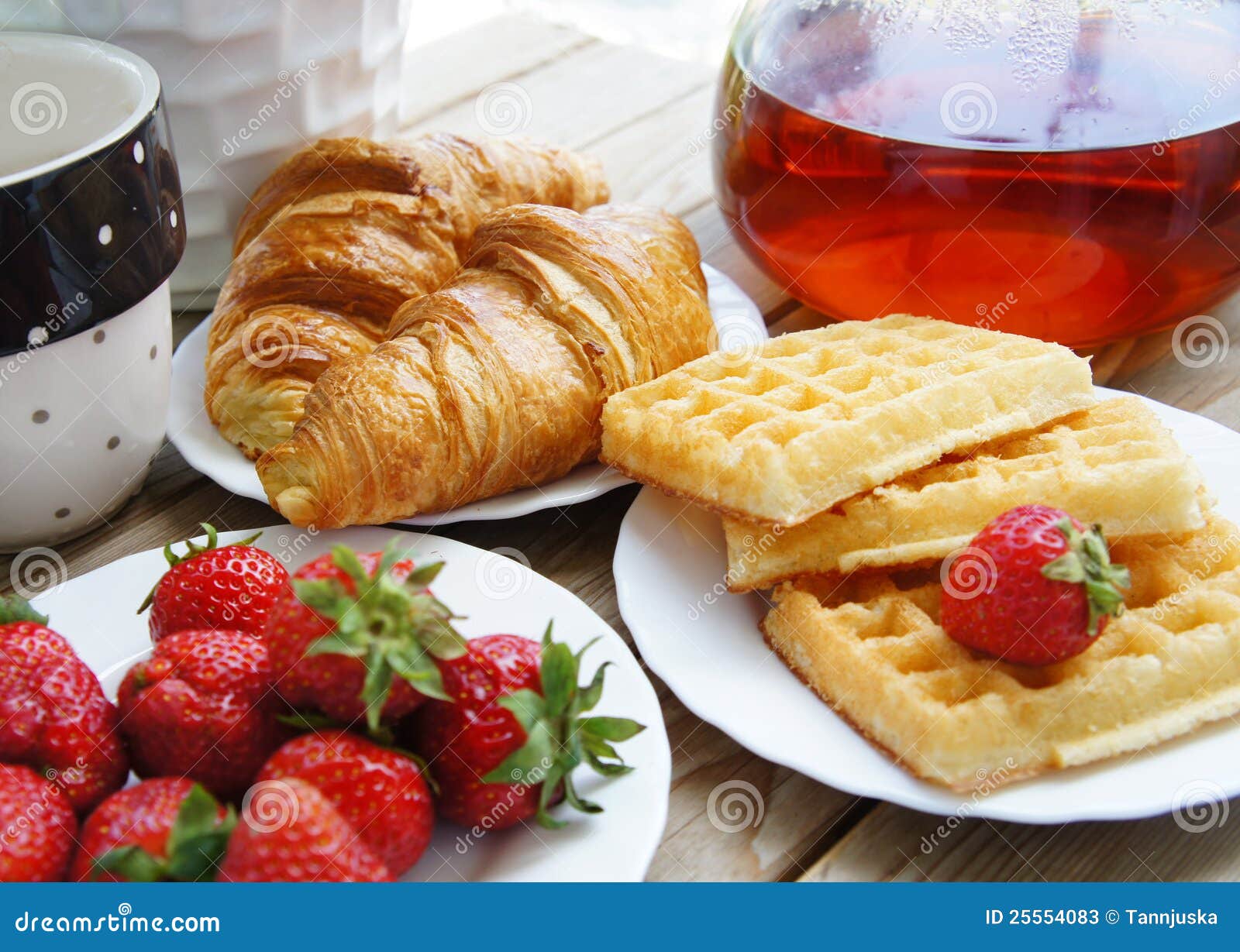 Tasty Breakfast - Tea, Croissants, Wafers Stock Image - Image of sour ...