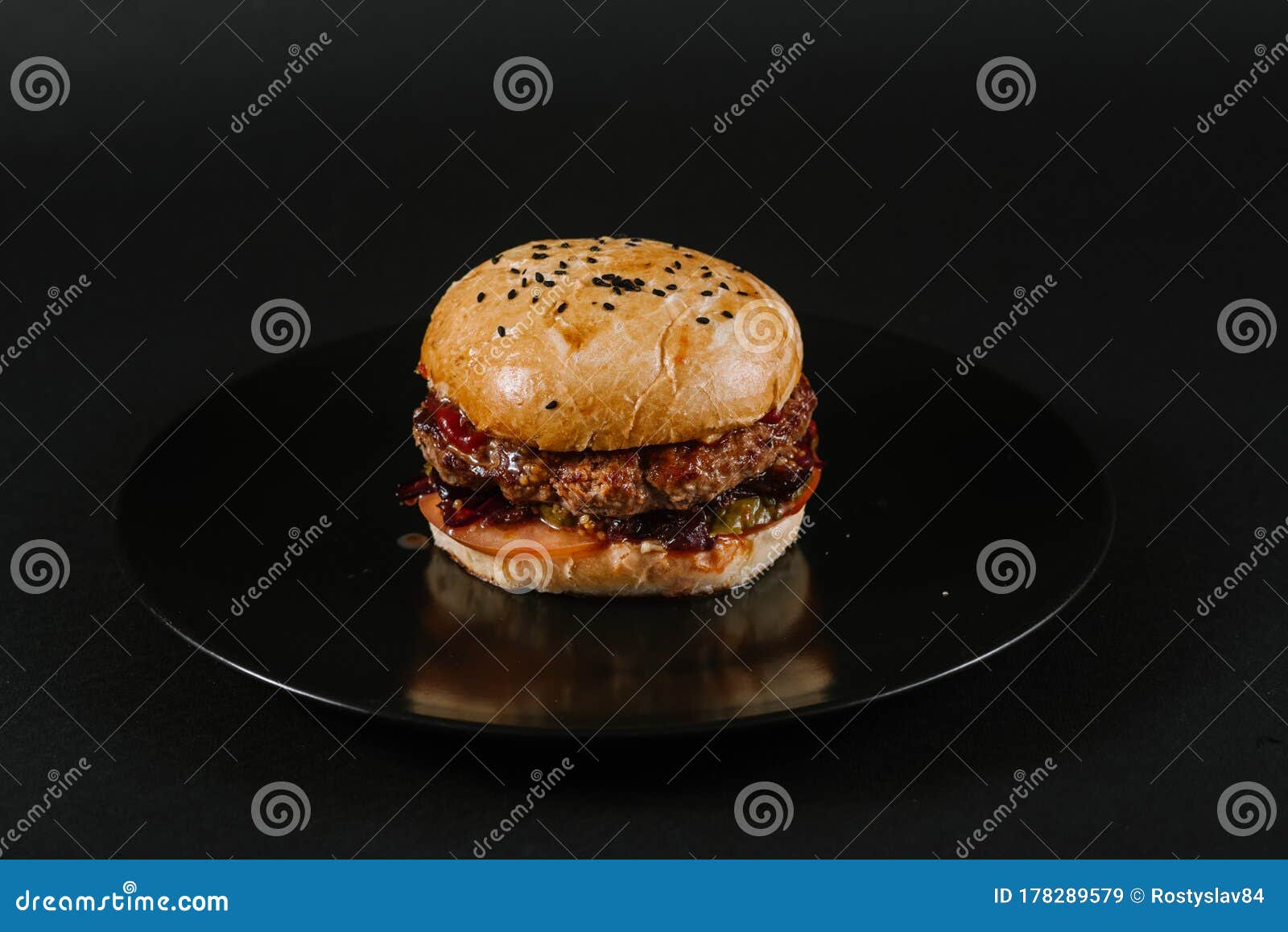 Tasty Burger on the Black Background Stock Image - Image of fastfood ...