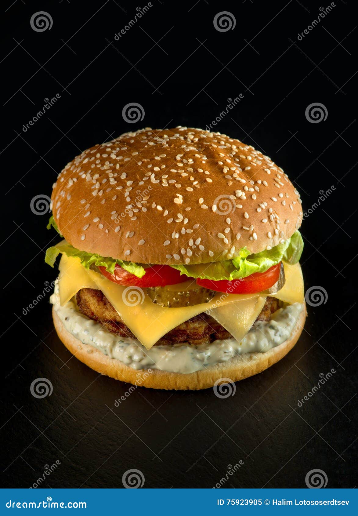 Tasty Burger on Black Background Stock Image - Image of grill, grilled ...