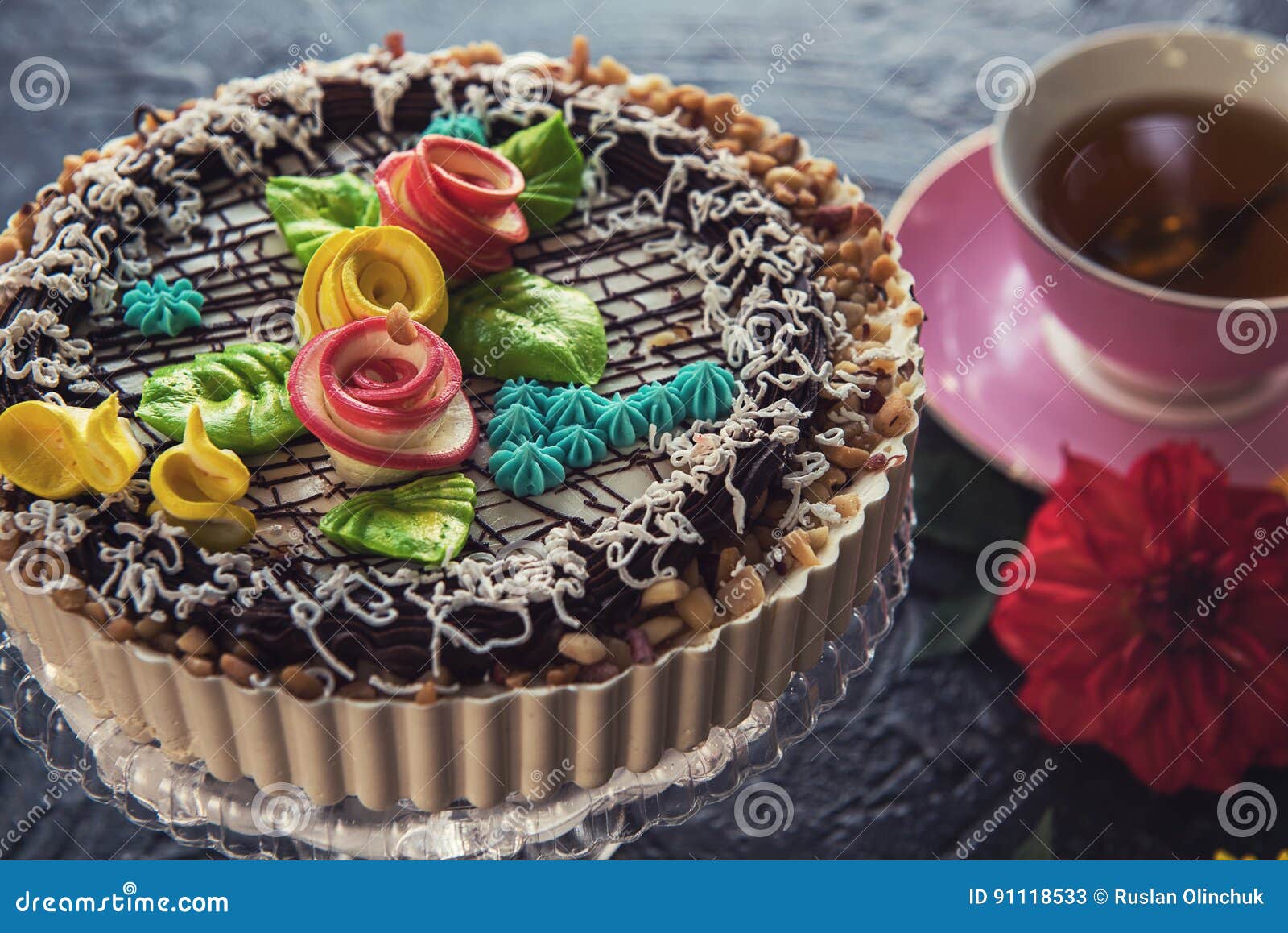 Tasty cake composition stock image. Image of breakfast - 91118533