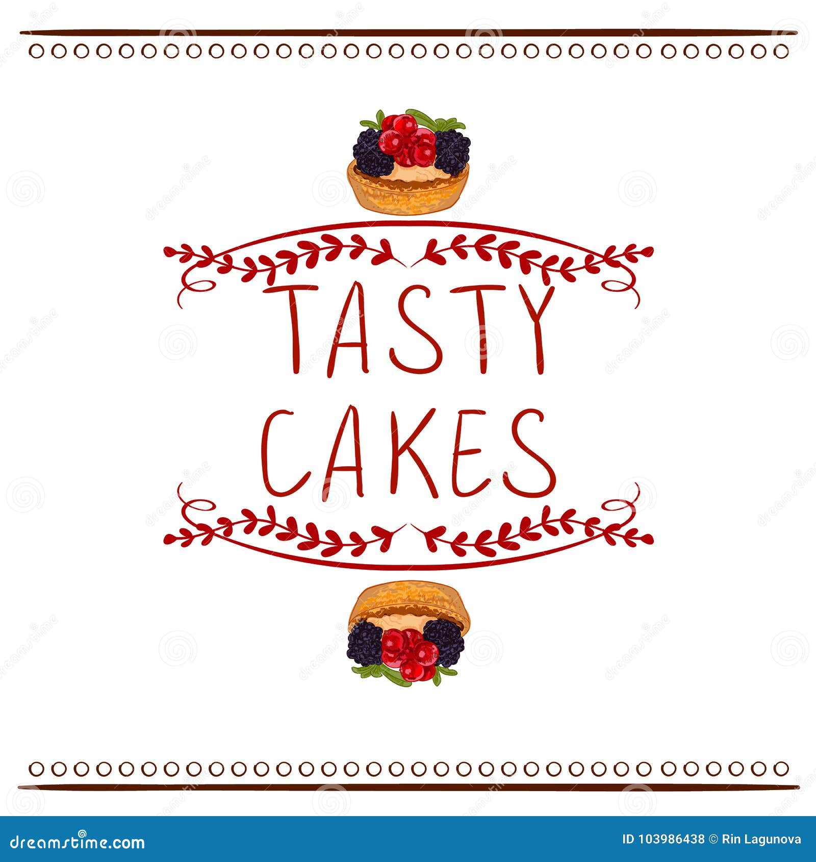 Tasty Cakes` Words with Drawn Elements and Hand Drawn Cupcake. VECTOR ...